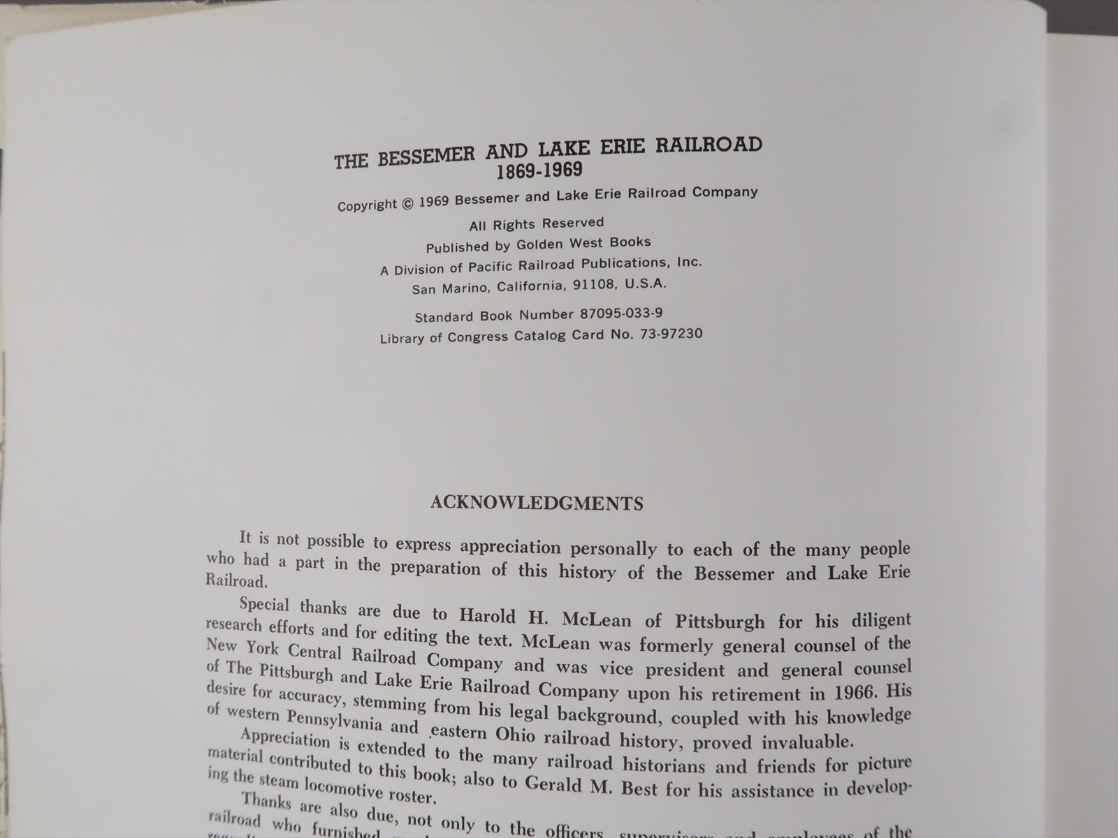Railroad Book: The Bessemer and Lake Erie Railroad - Roy Beaver - 184 pgs