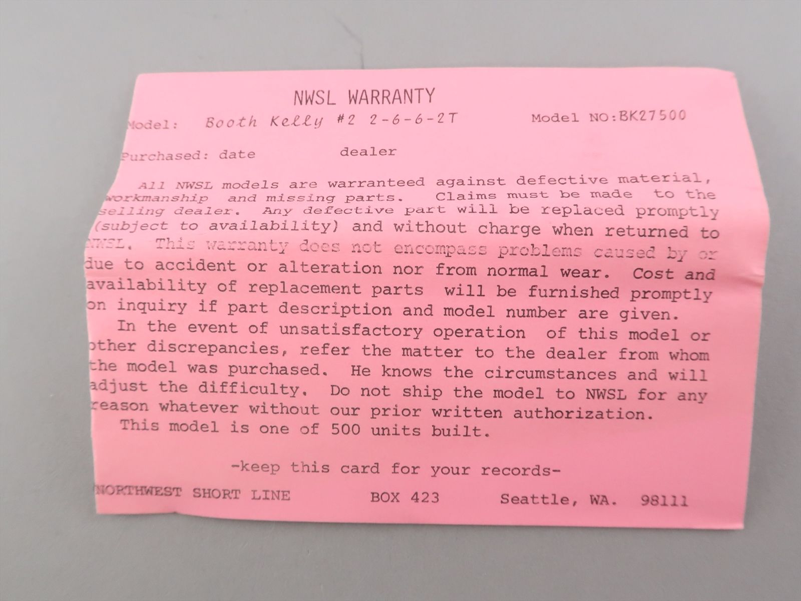 HO Brass Model - NWSL Booth Kelly 2-6-6-2T First Tank Logging Mallet #2 ...