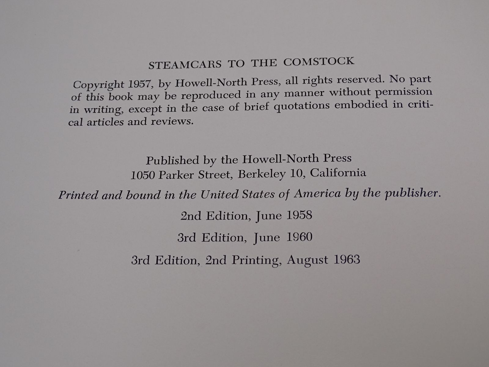 Railroad Book - Steamcars to the Comstock - Lucius Beebe & Charles ...