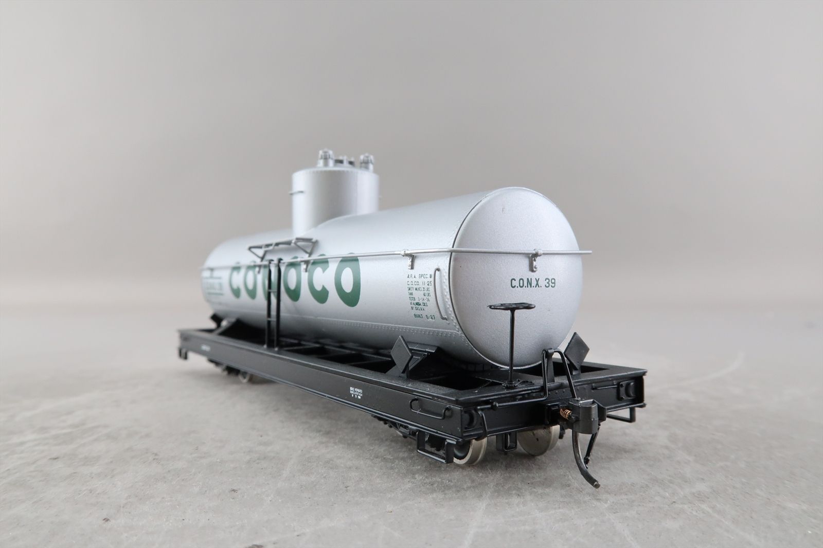 Sn3 Brass Model - P-B-L CONX CONOCO Wide Frame Tank Car Single Dome Silver / Green #39 - F/P ...