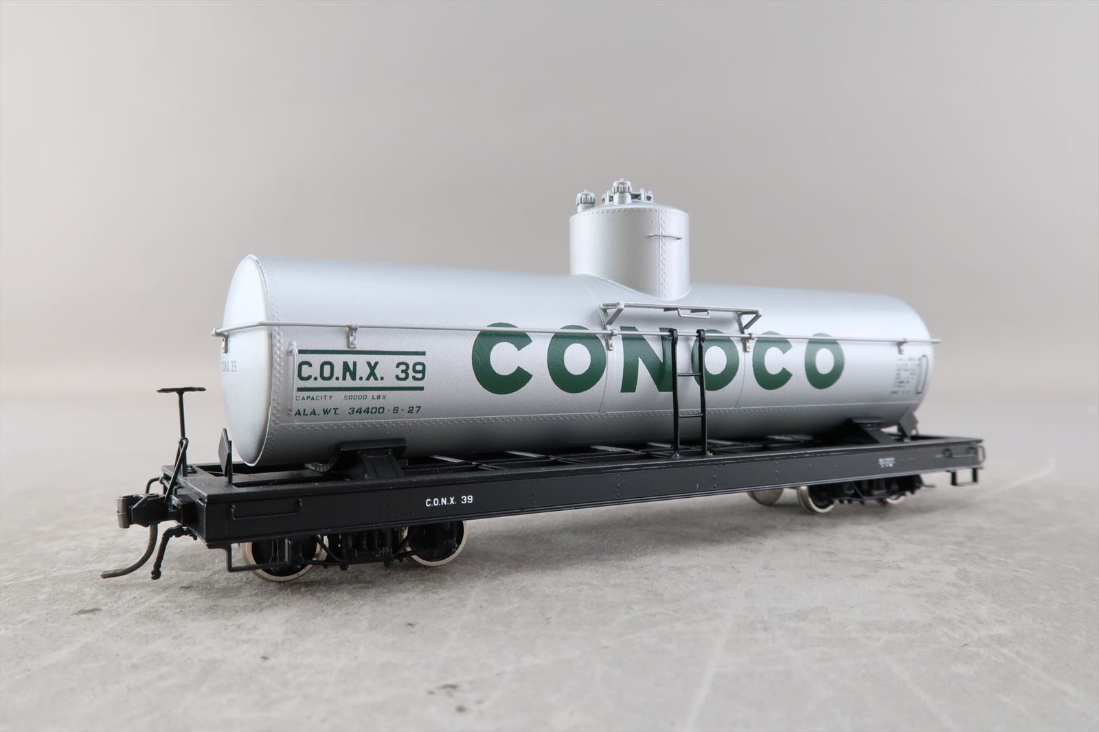 Sn3 Brass Model - P-B-L CONX CONOCO Wide Frame Tank Car Single Dome Silver / Green #39 - F/P ...