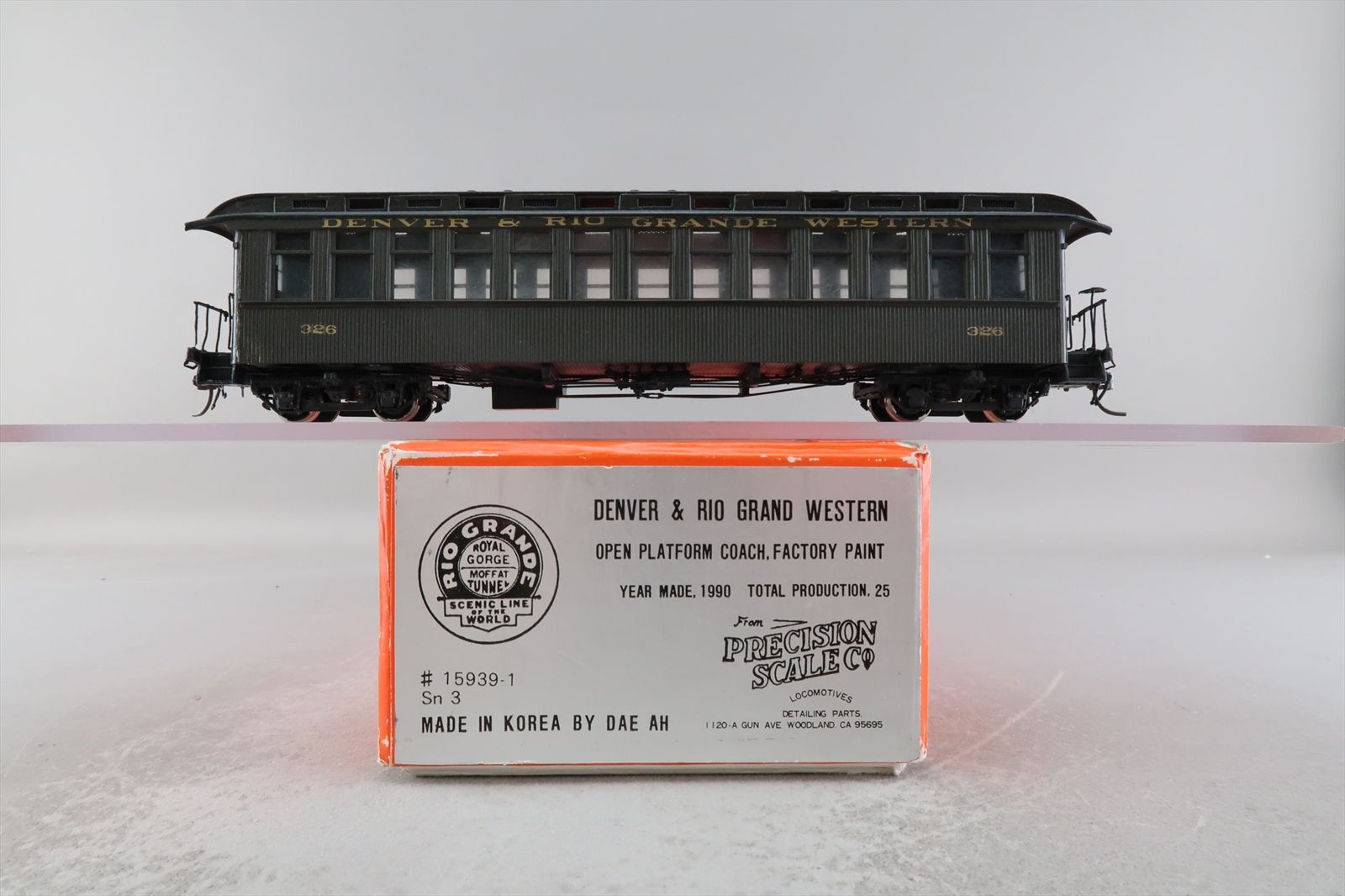 Sn3 Brass Model - PSC 15939-1 D&RGW Rio Grande Open Platform Coach #326 ...