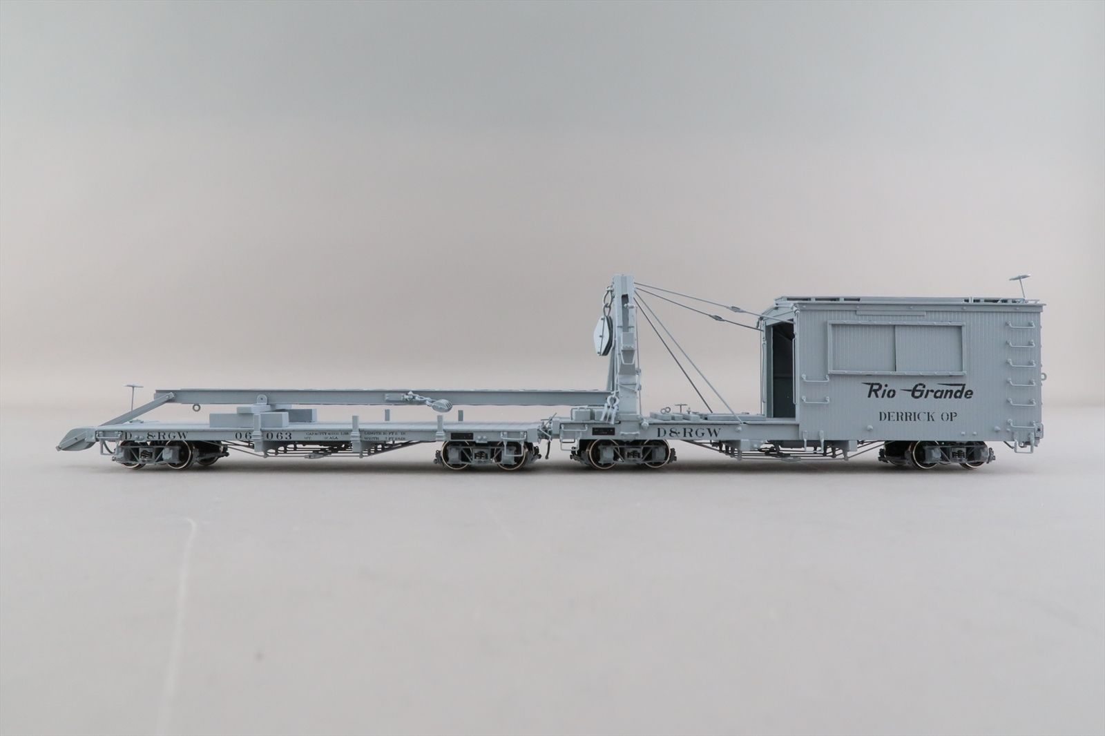 Sn3 Brass Model - DP D&RGW Rio Grande Derrick OP + Idler Flat Car ...