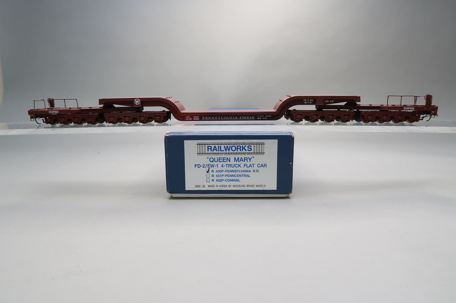 HO Brass Model - Railworks R-430P PRR Pennsylvania Queen Mary FD-2 / FW-1 4-Truck Flatcar ...