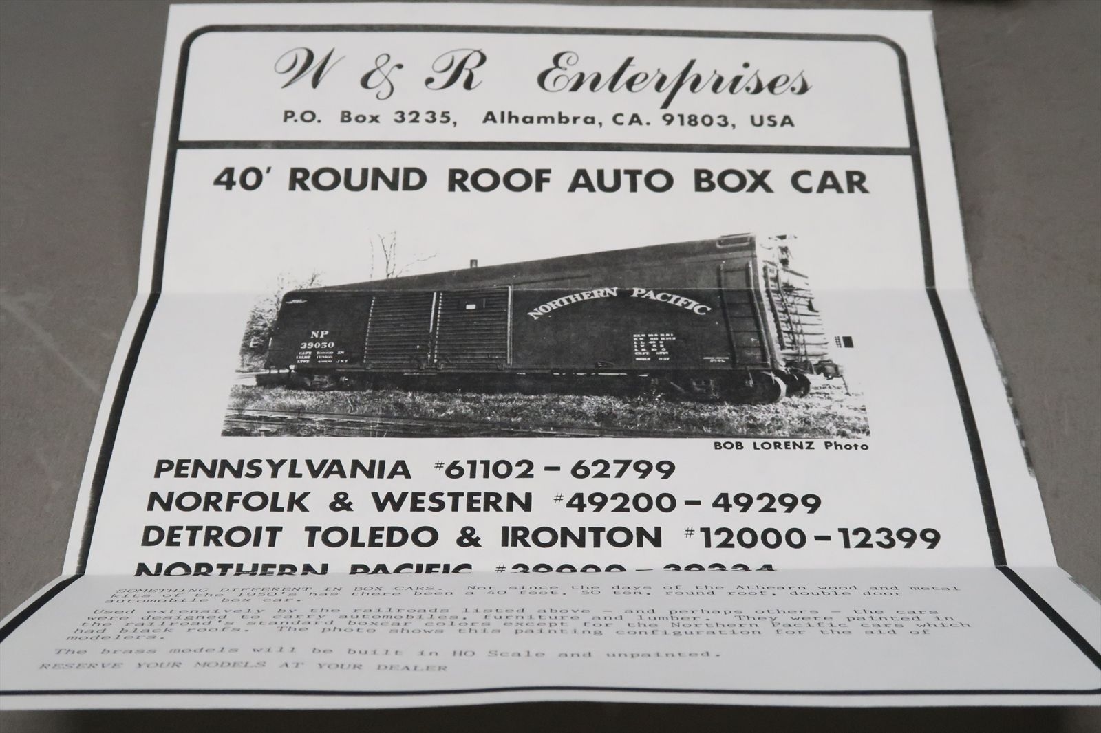 HO Brass Model - W&R NP Northern Pacific 40' Round Roof Auto Automobile ...