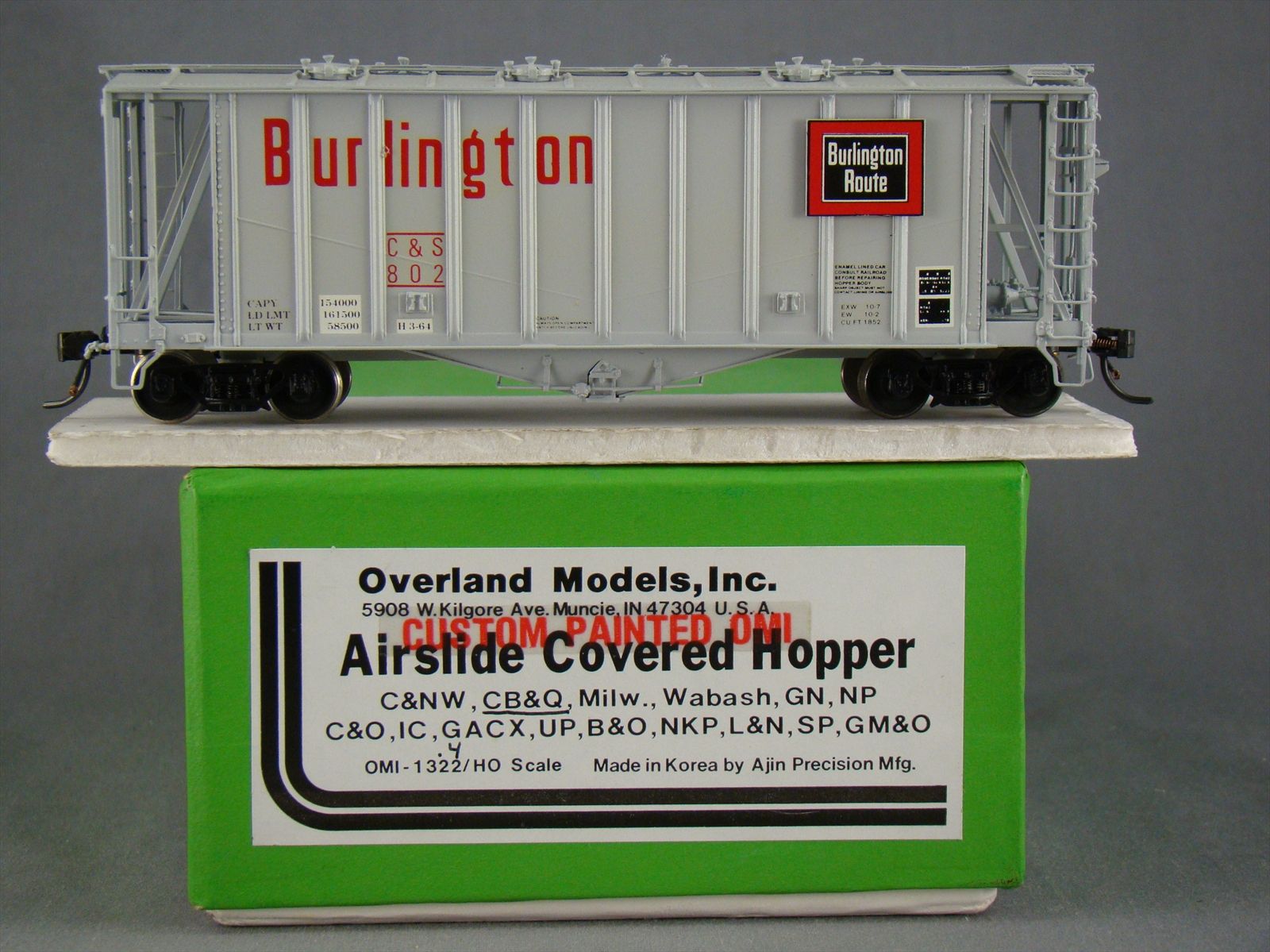 HO OMI CB&Q Airslide Covered Hopper #802