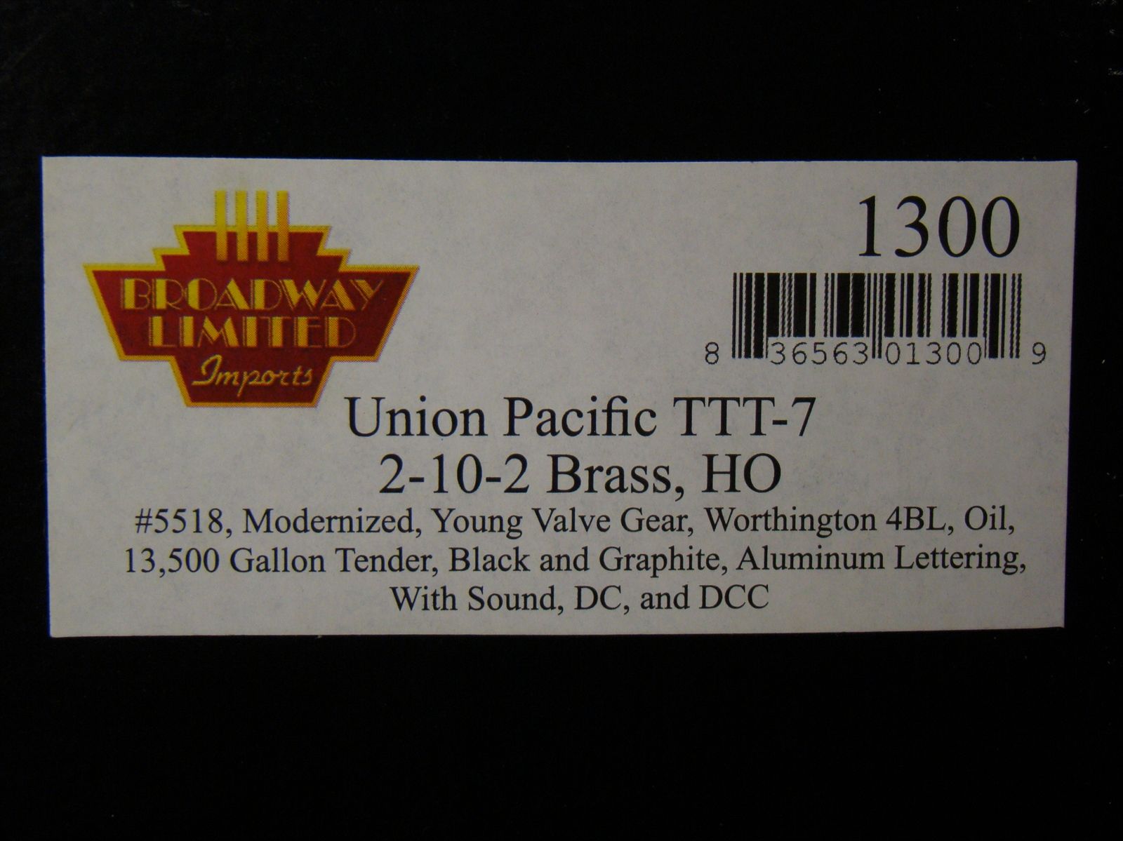 HO BLI Union Pacific UP TTT-7 2-10-2 #5518