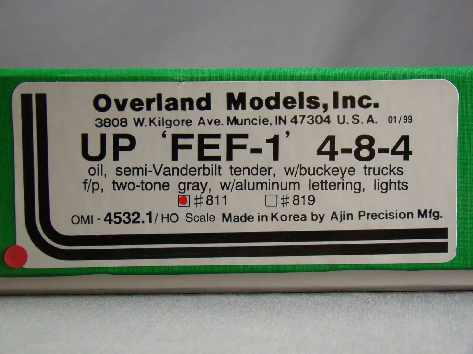 HO OMI 4532.1 UP Union Pacific FEF-1 4-8-4 Two-Tone Gray #811