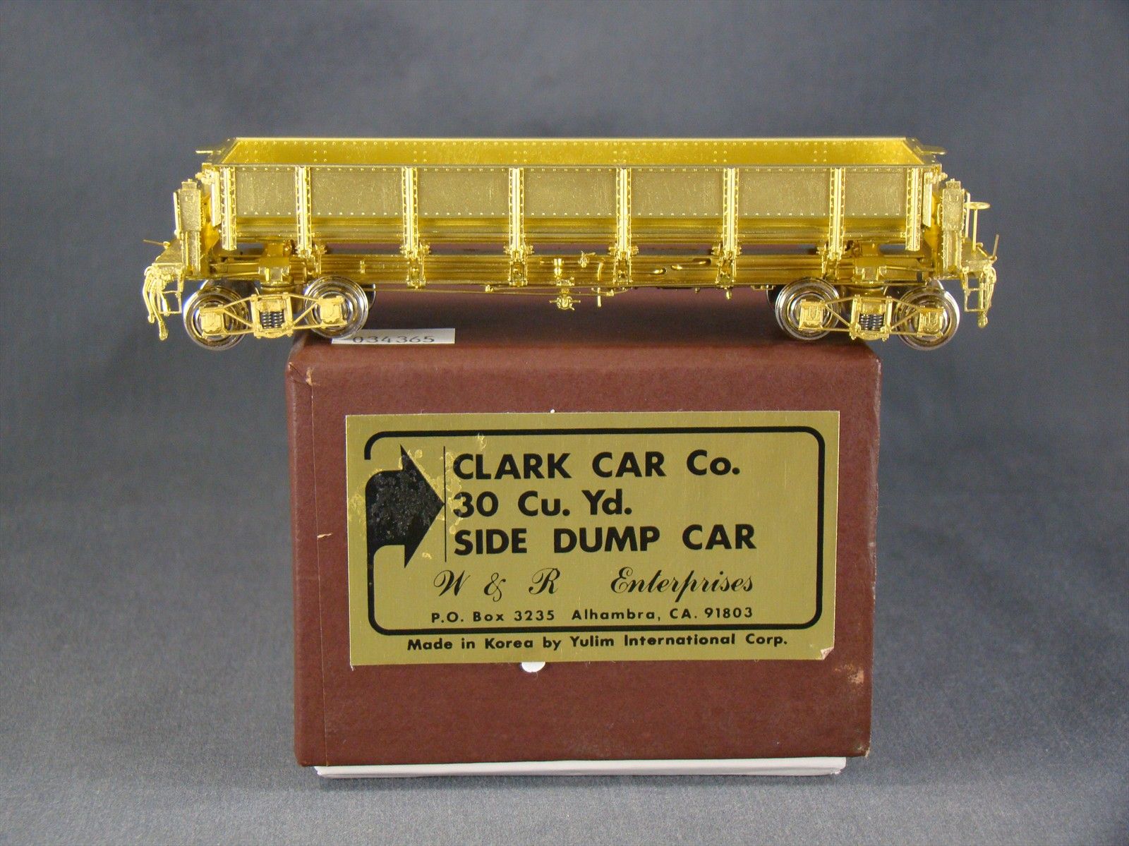 HO W&R Enterprises Clark Car Co 30 Cu Yard Side Dump Car