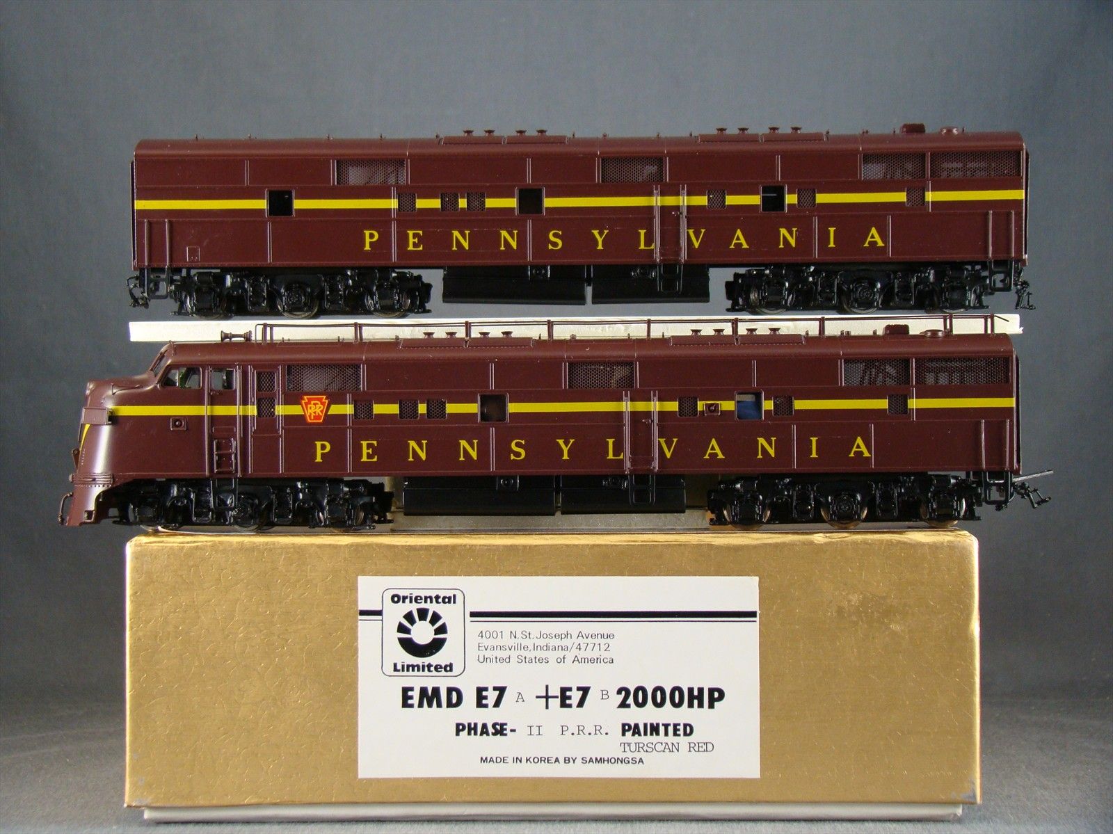 HO Oriental Limited PRR Pennsylvania EMD E7 E7A E7B Diesel Set - Tuscan Red