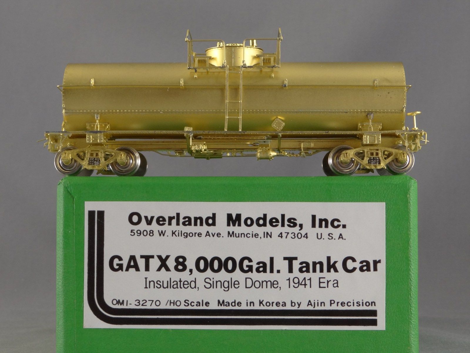 HO Brass Overland GATX 8000 Gal Single Dome Tank Car Unpainted