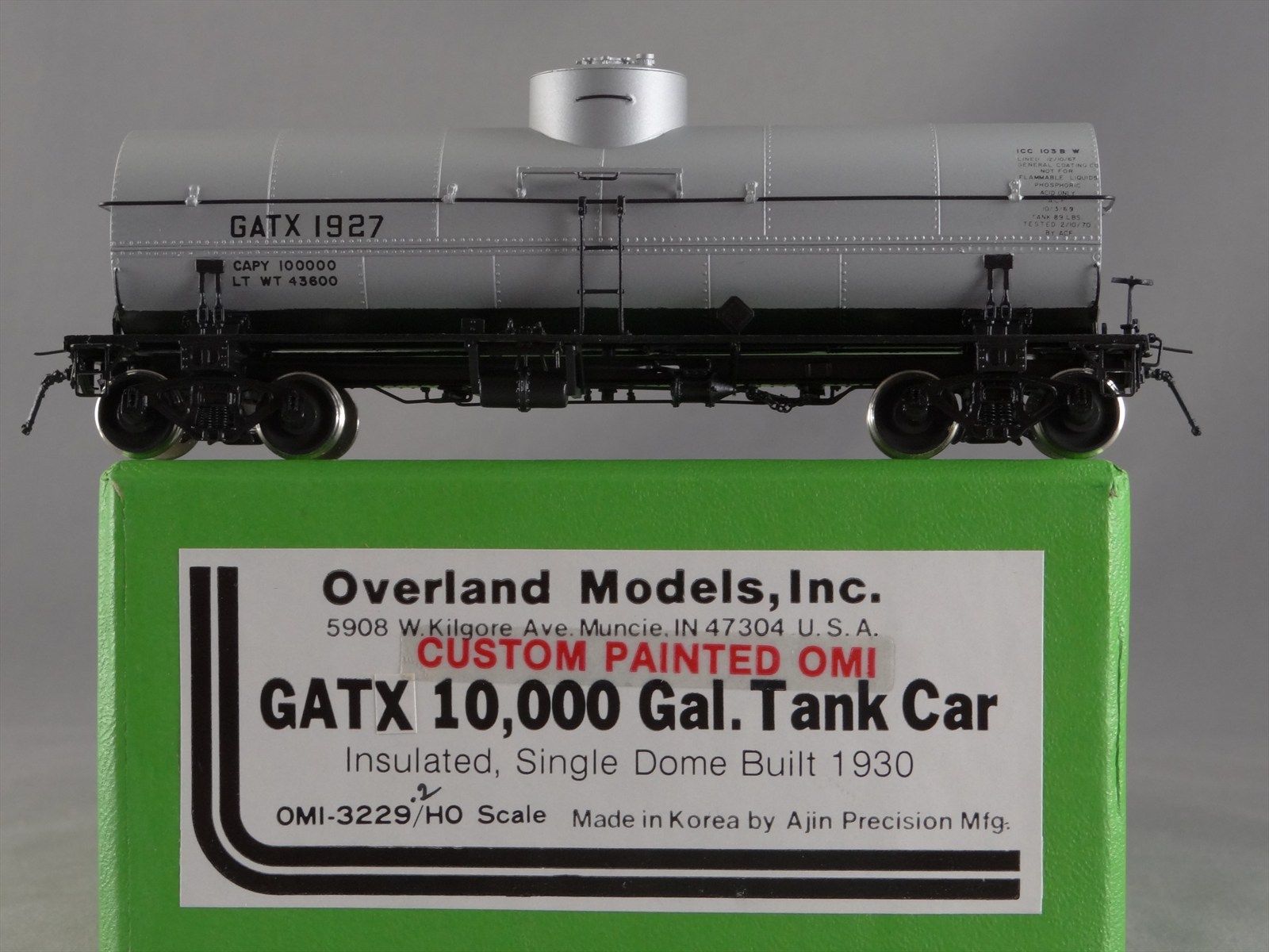 HO Brass Overland GATX 10000 Gal Single Dome Tank Car #1927 - CUSTOM