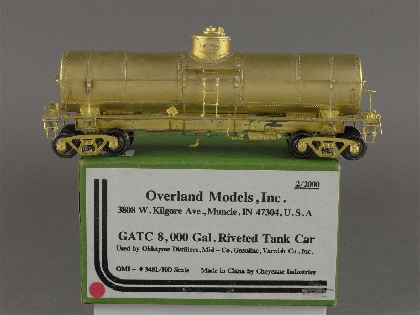 HO Brass Overland GATX 8000 Gal 1 Dome Riveted Tank Car