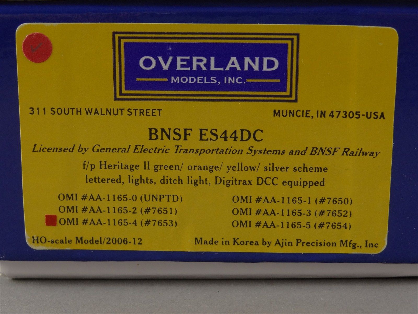 HO OMI Overland BNSF ES44DC #7653 DCC/DC Heritage II