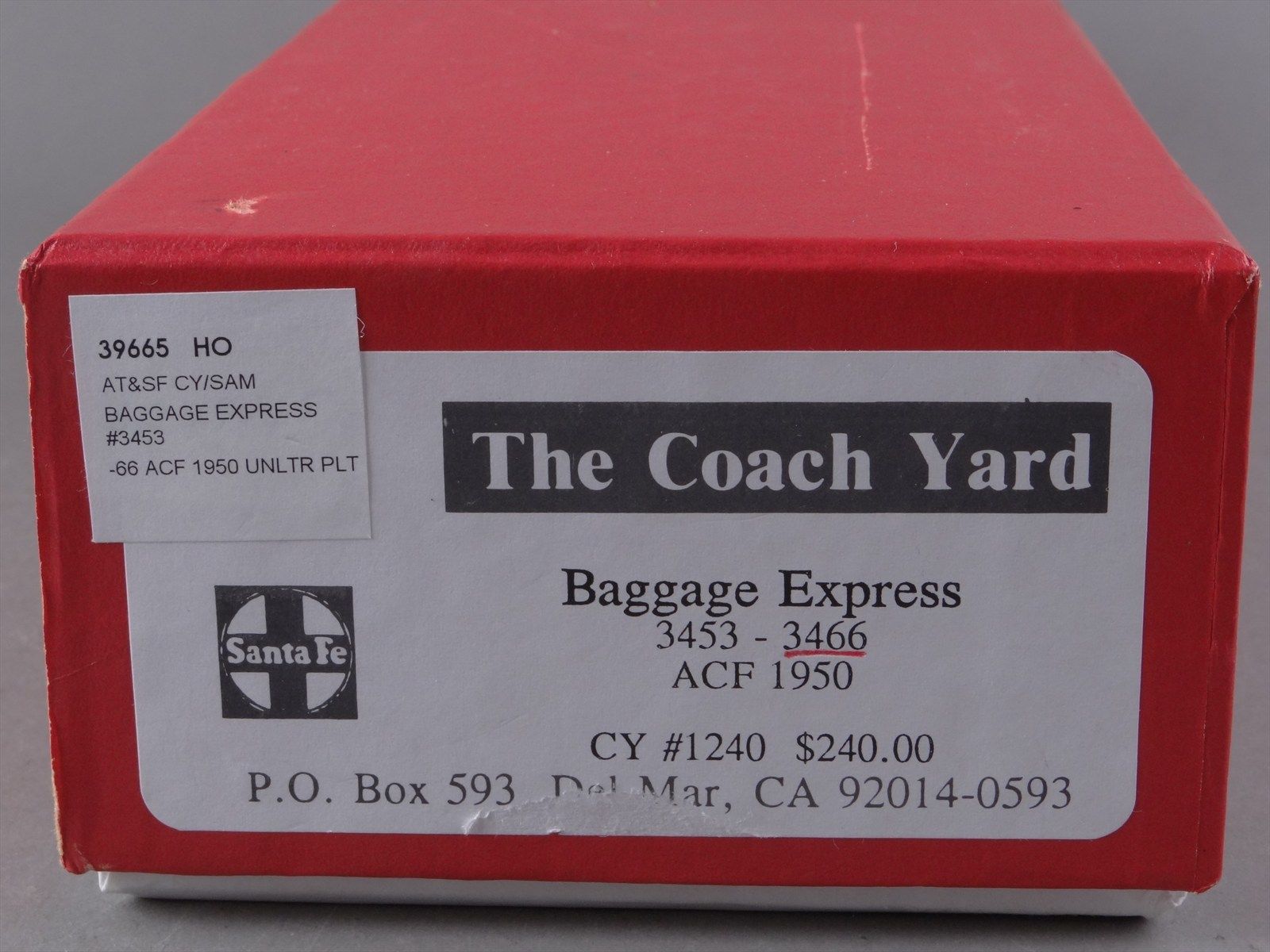 HO TCY 1240 Coach Yard ATSF Santa Fe Baggage Express #3465