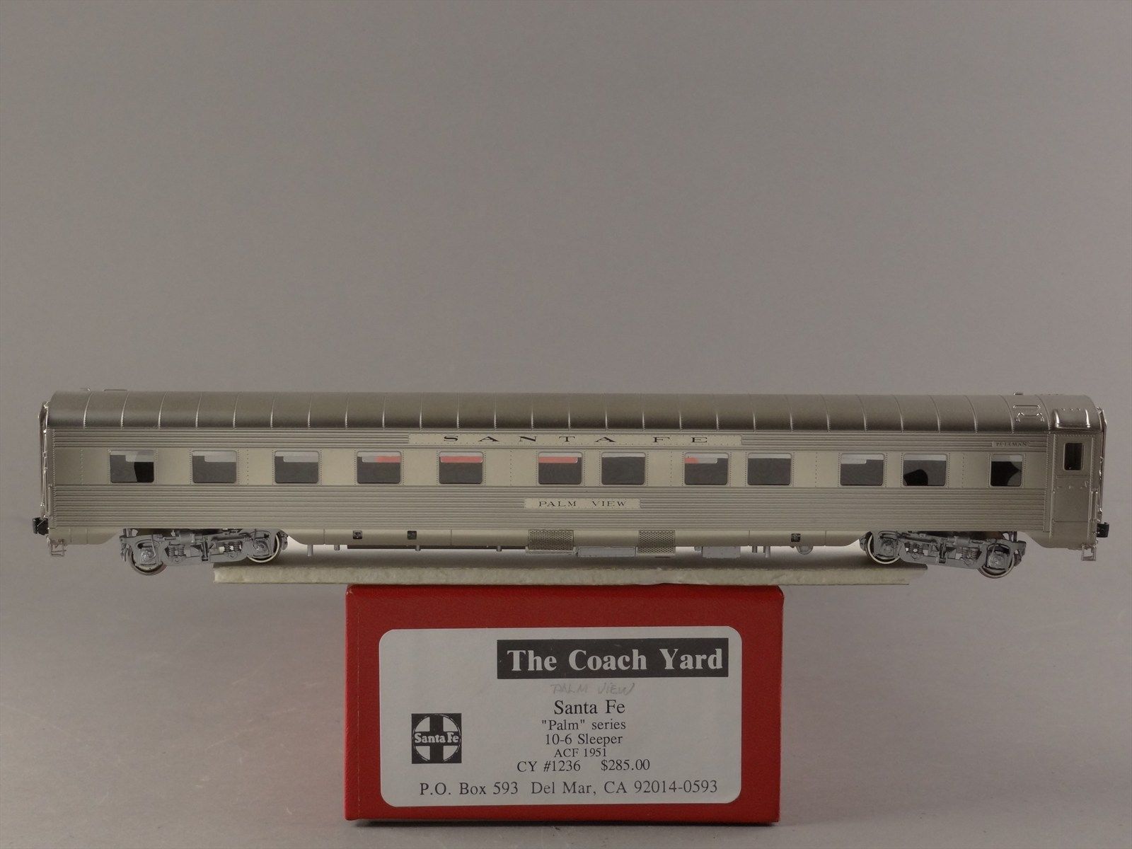 HO TCY 1236 The Coach Yard ATSF Santa Fe 10-6 Sleeper - Palm View