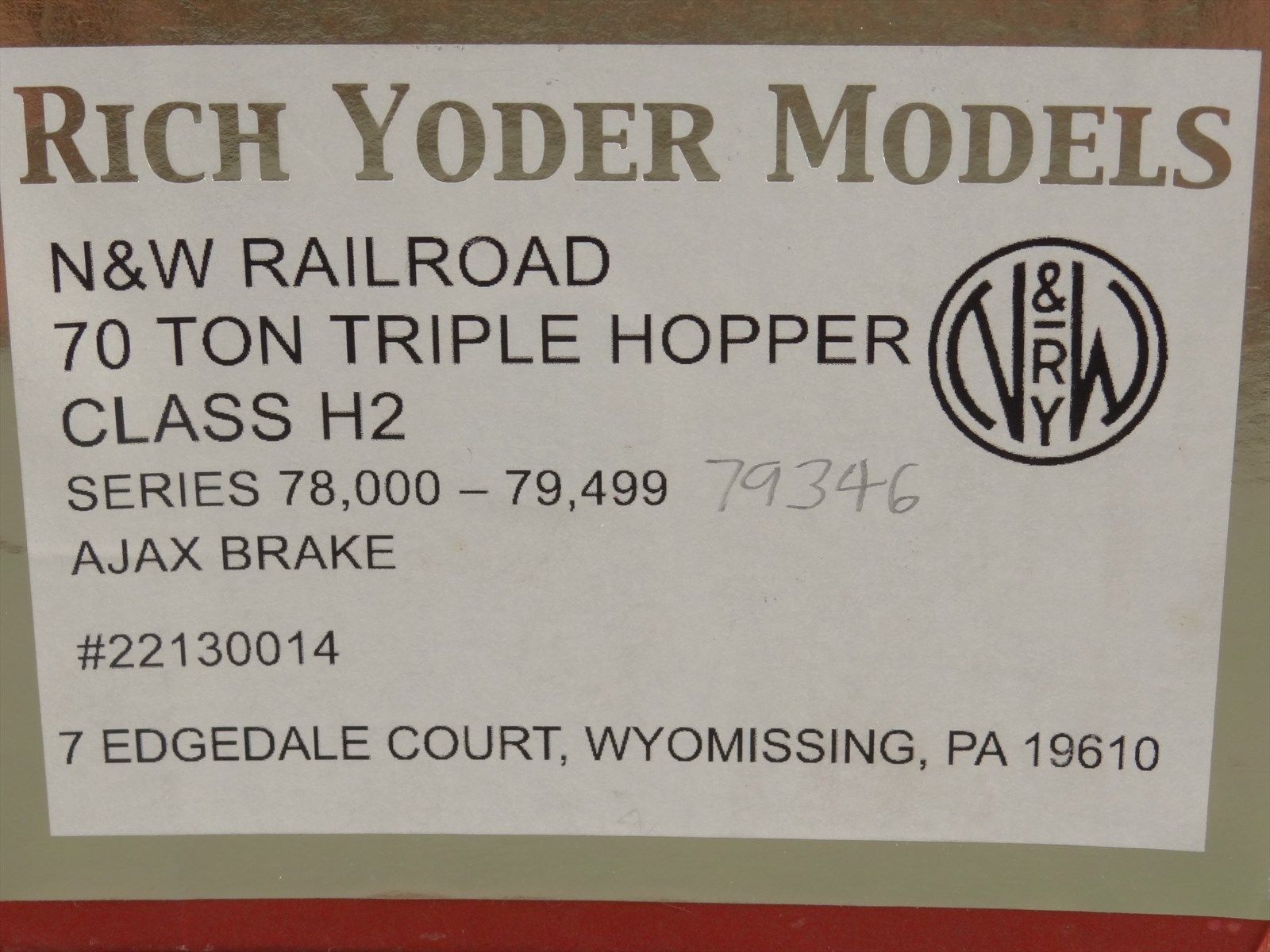 O 2-Rail Brass RYM Rich Yoder N&W 70-Ton H2 Triple Hopper #79346 - Custom