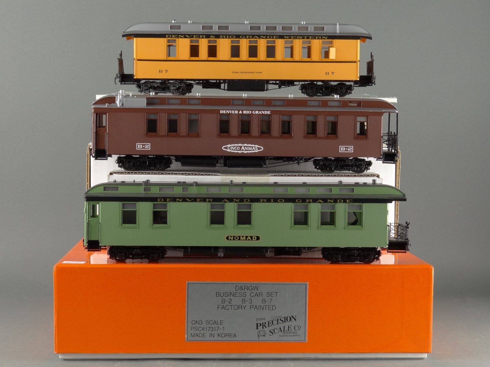 On3 Scale Brass PSC 17317-1 D&RGW Business Car Set B-2, B-3, B-7