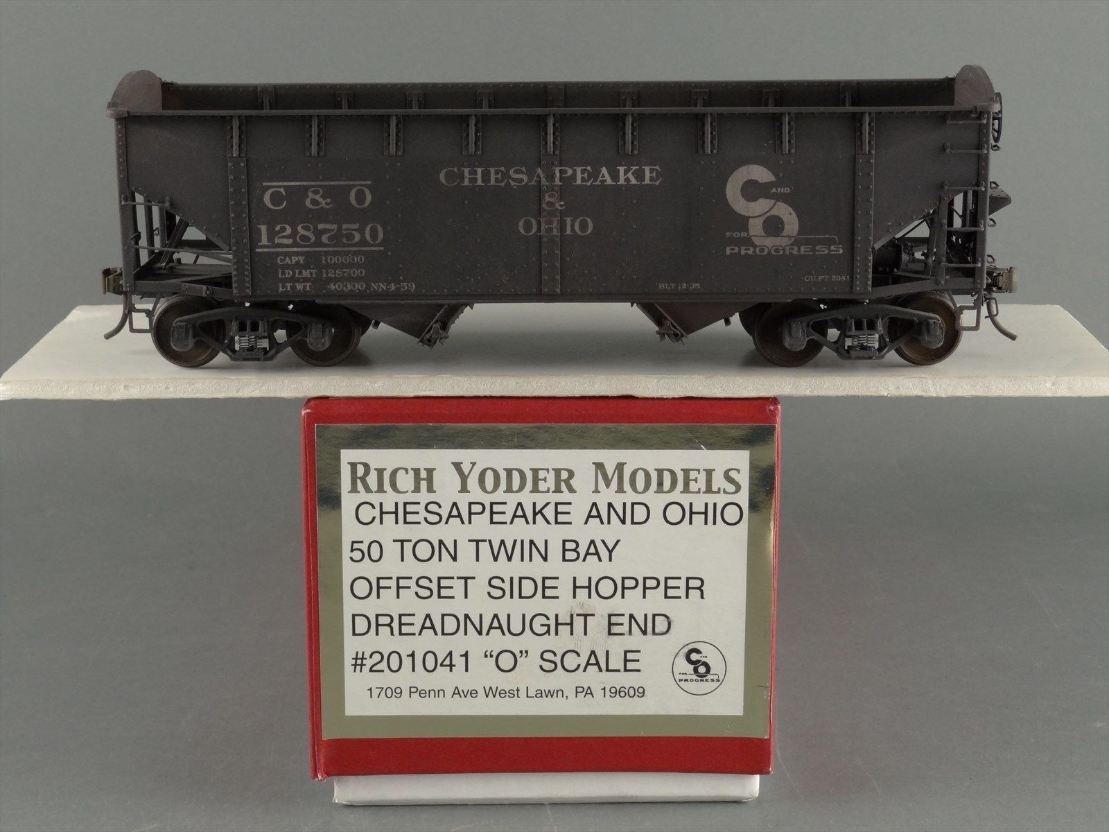 O 2-Rail Brass RYM Rich Yoder C&O 50-Ton Twin Bay Hopper #128750