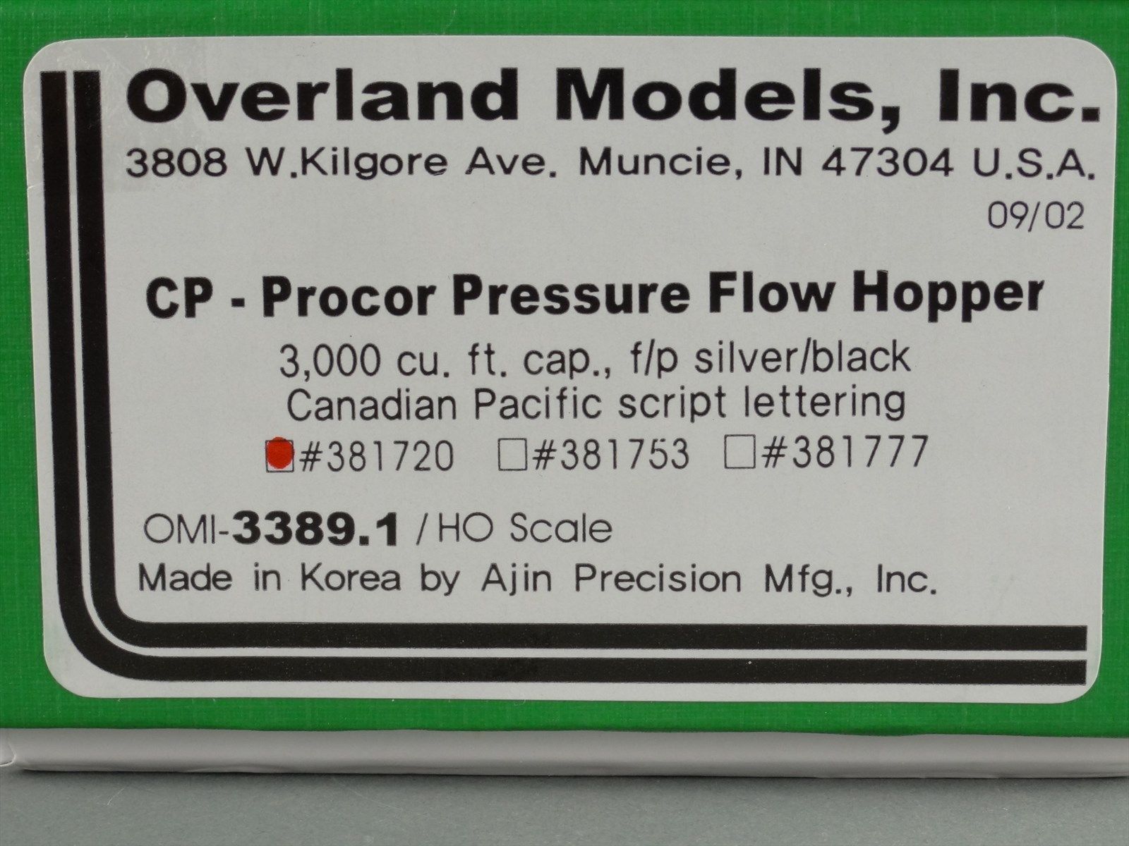 HO Brass Model Train - OMI #3389.1 CP Procor Pressure Flow Hopper #381720