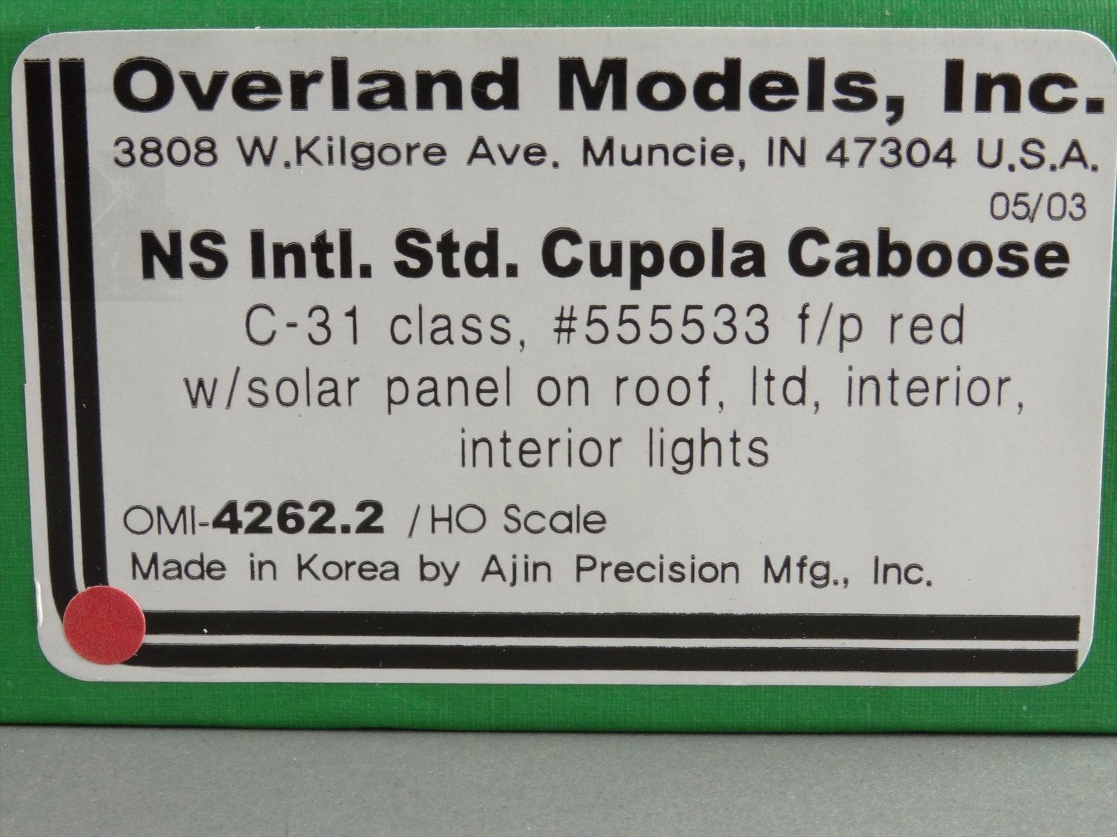 HO Brass Model Train - OMI 4262.2 Overland NS Norfolk Southern Caboose ...