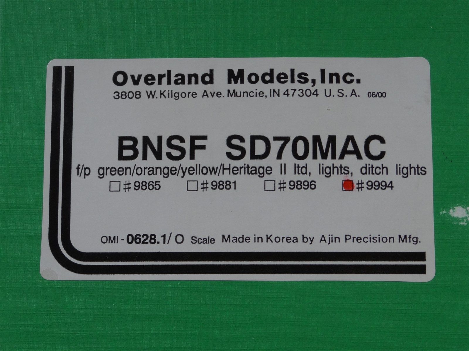 O Scale 2-Rail Brass Model Train - OMI 0628.1 BNSF Heritage II SD70MAC ...