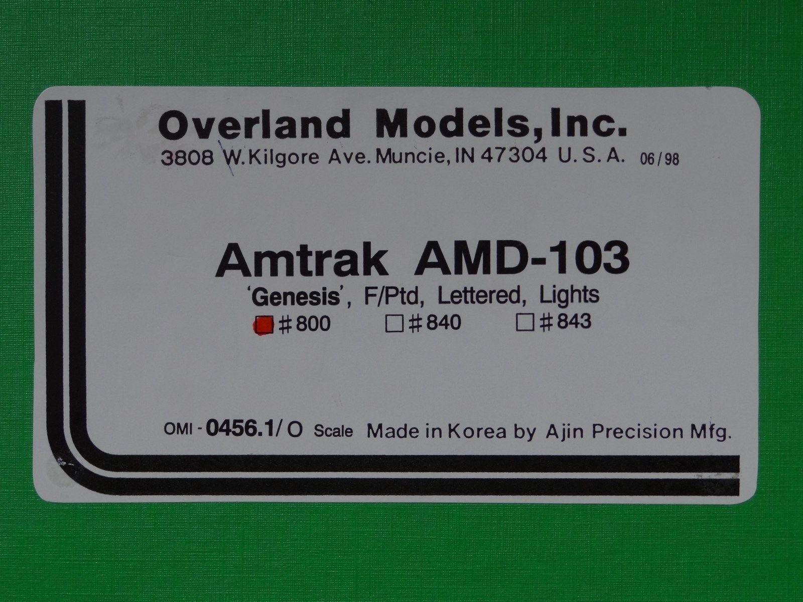 O Scale 2-Rail Brass Model Train - OMI 0456.1 Amtrak AMD-103 Genesis ...