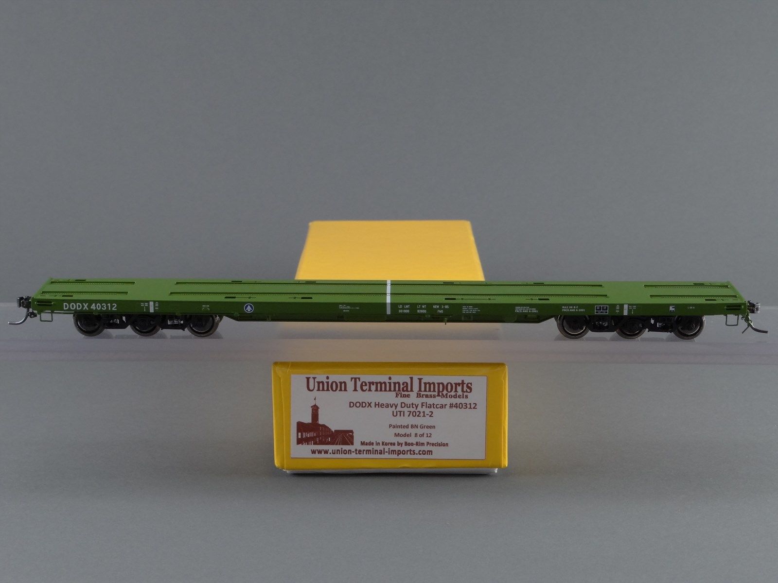 HO Brass Model Train - UTI 7021-2 DODX Heavy Duty Flat Car #40312 BN Green