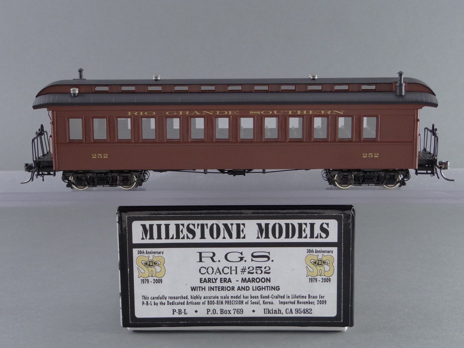Sn3 Scale Brass Model Train Car - PBL Milestone - RGS Coach #252 ...