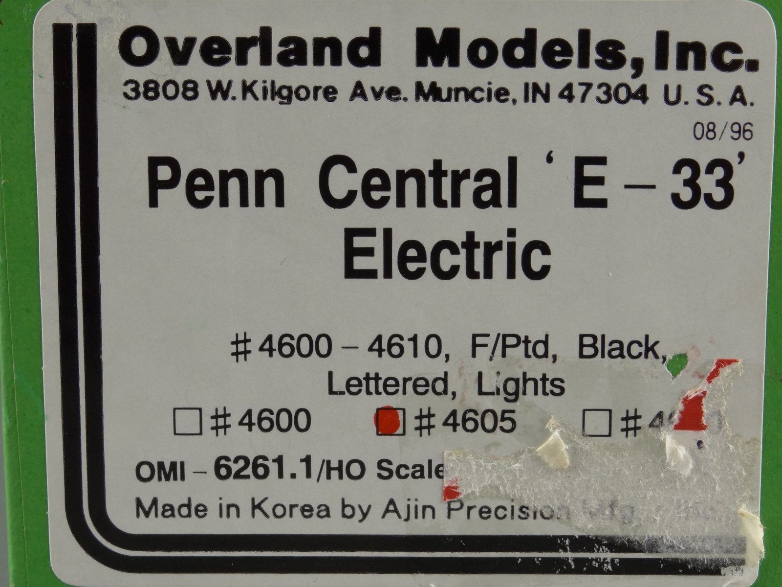 HO Brass Model Train - OMI 6261.1 PC Penn Central E-33 Electric #4605