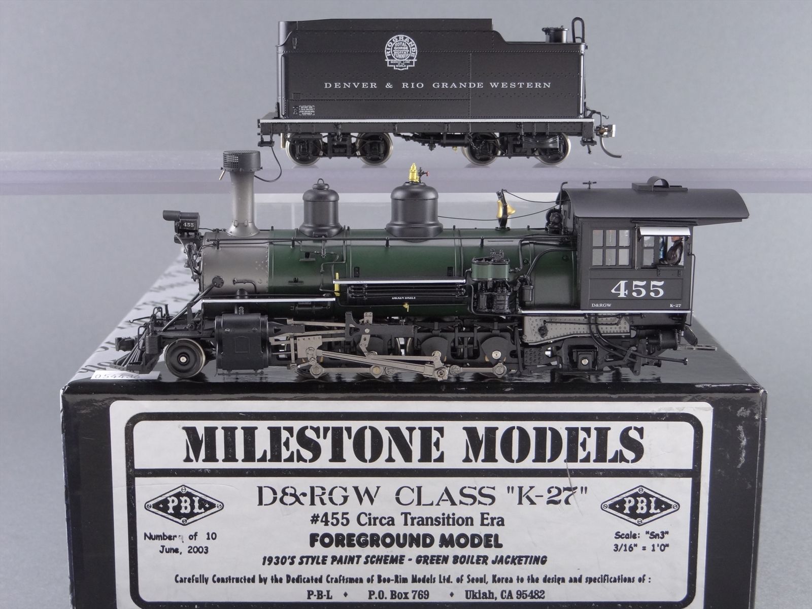 Sn3 Scale Brass Model Train - PBL Milestone - D&RGW K-27 2-8-2 #455 ...