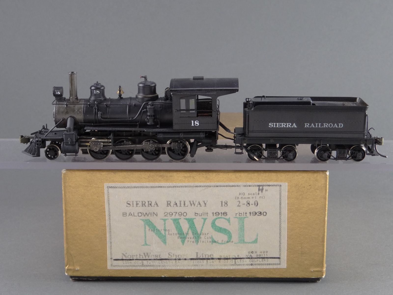 HO Brass Model Train - NWSL Sierra Railway 2-8-0 #18 - Custom Painted
