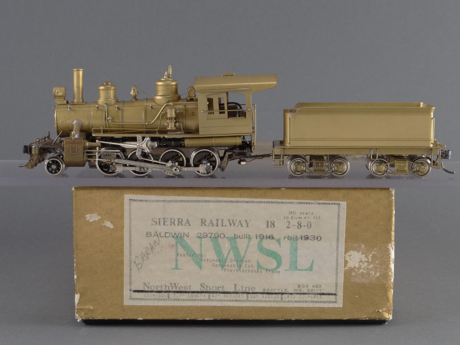 HO Brass Model Train - NWSL Sierra Railway 2-8-0 #18 - Un-Painted ...