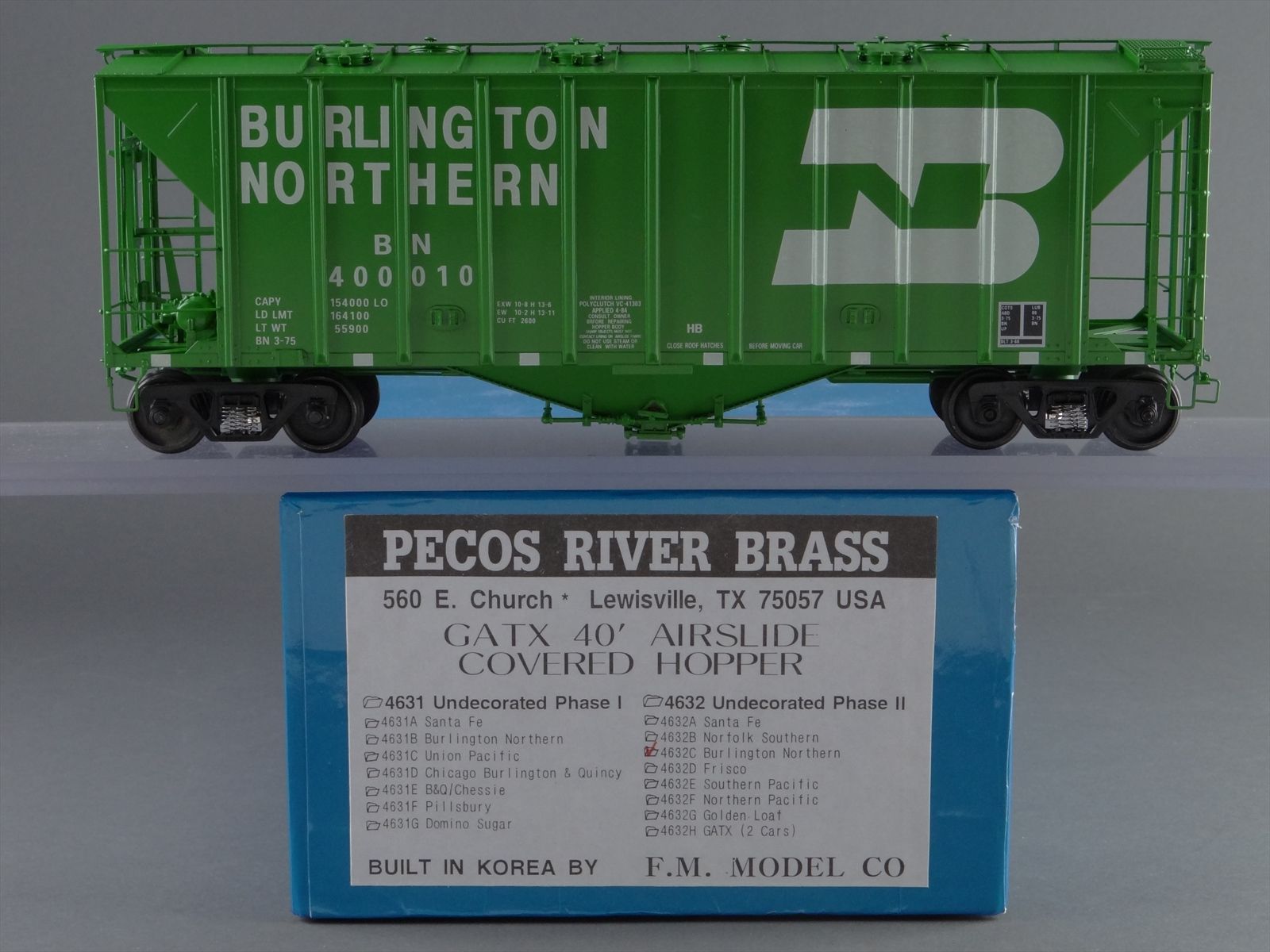 O Scale 2-Rail Brass Pecos River BN Burlington Northern 40' Airslide ...