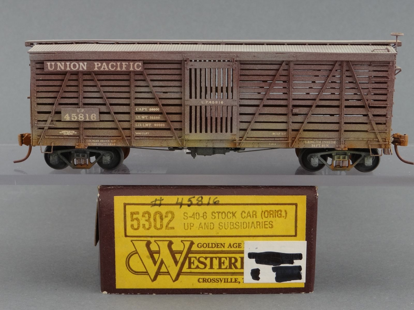 HO Westerfield 5302 Pro Built Kit - UP Union Pacific S-40-6 Stock Car #45816 - Custom