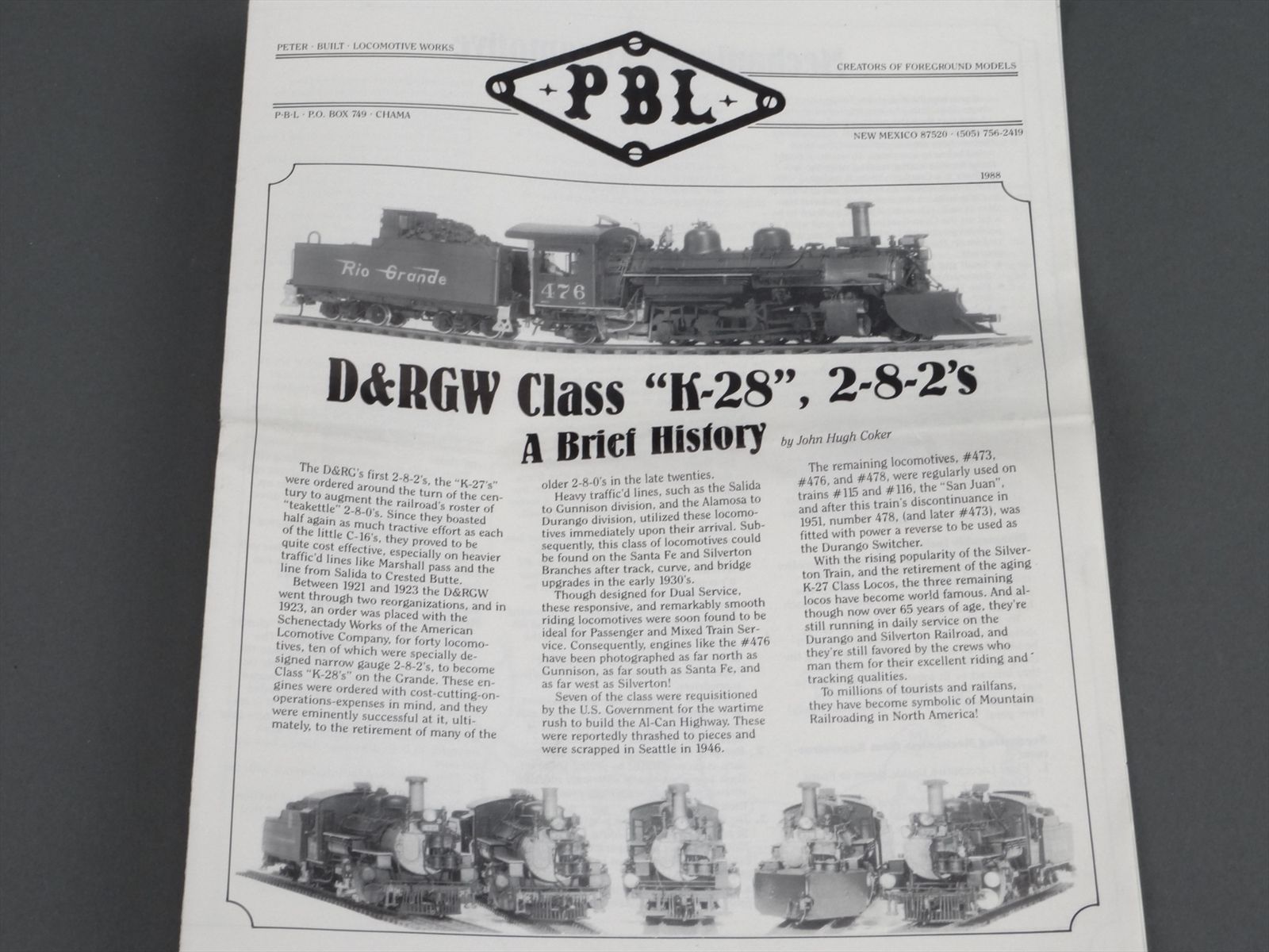 Sn3 Scale Brass Model Train - PBL Milestone - D&RGW K-28 2-8-2 #476 ...