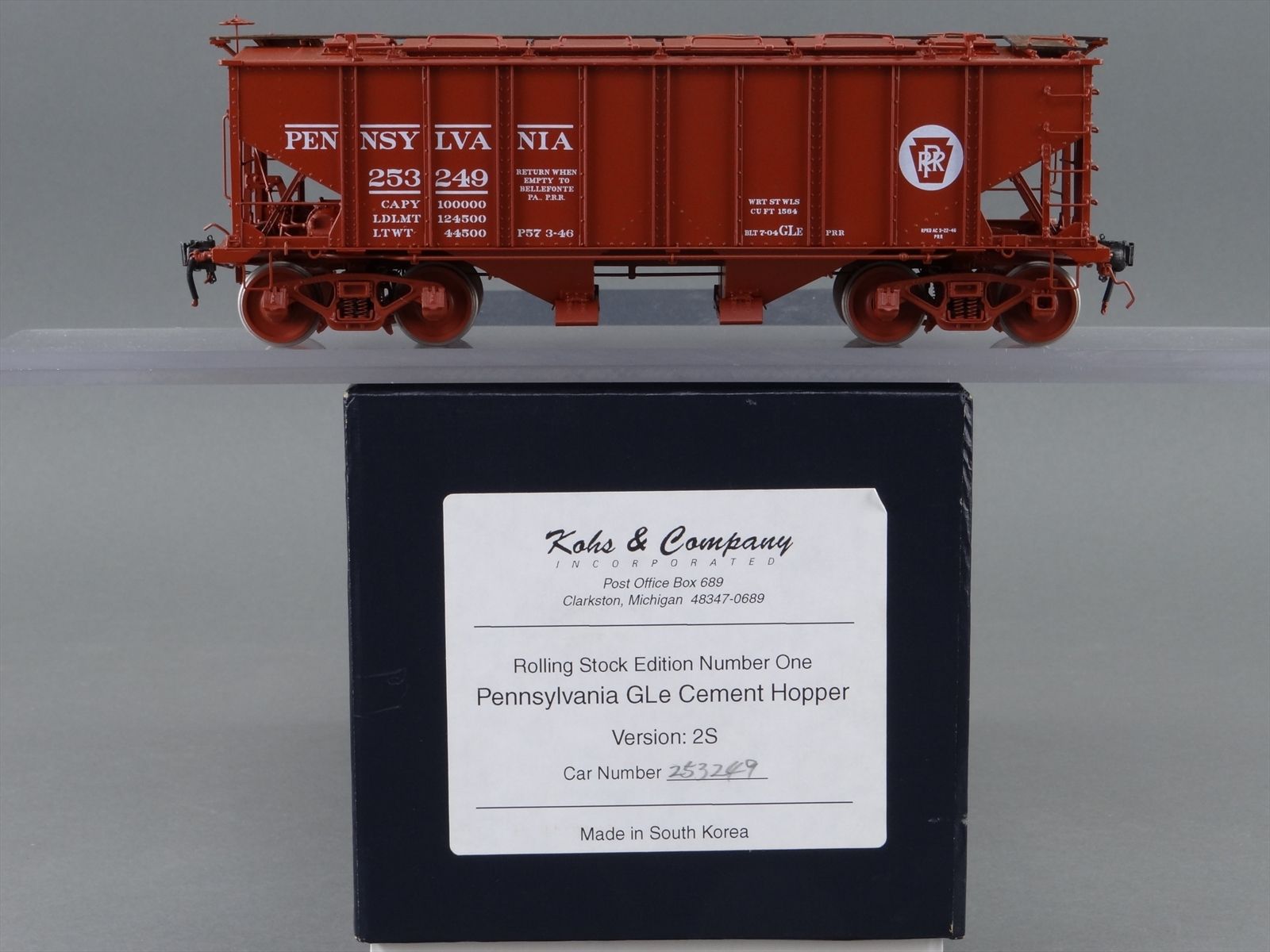 O 2-Rail Brass Kohs & Co. PRR Pennsylvania GLe Cement Hopper #253249 - Version 2S