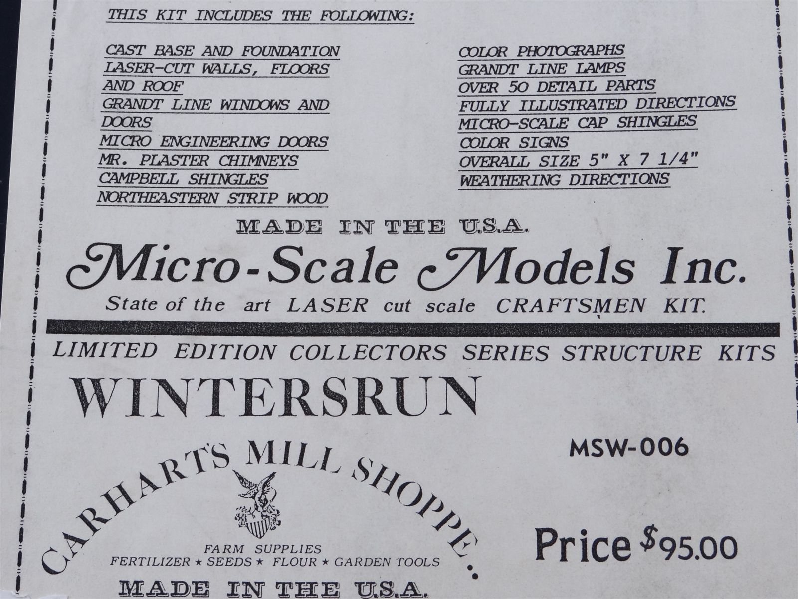 HO / HOn3 Scale Micro-Scale Models Kit #MSW-006 - Carhart's Mill Shoppe - Wintersrun