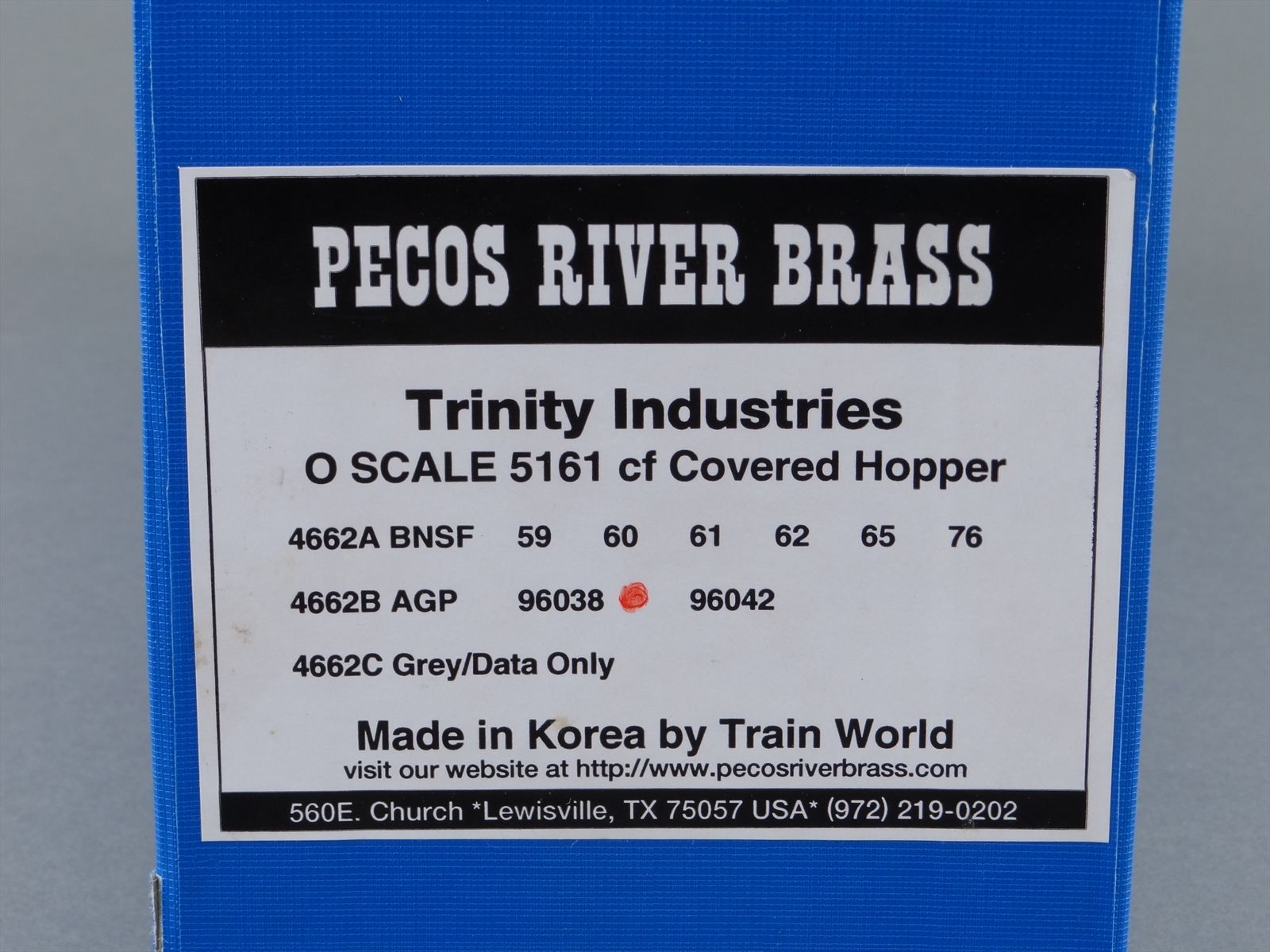 O Scale Pecos River Brass 4662B AGP Trinity Industries 5161cf Covered ...