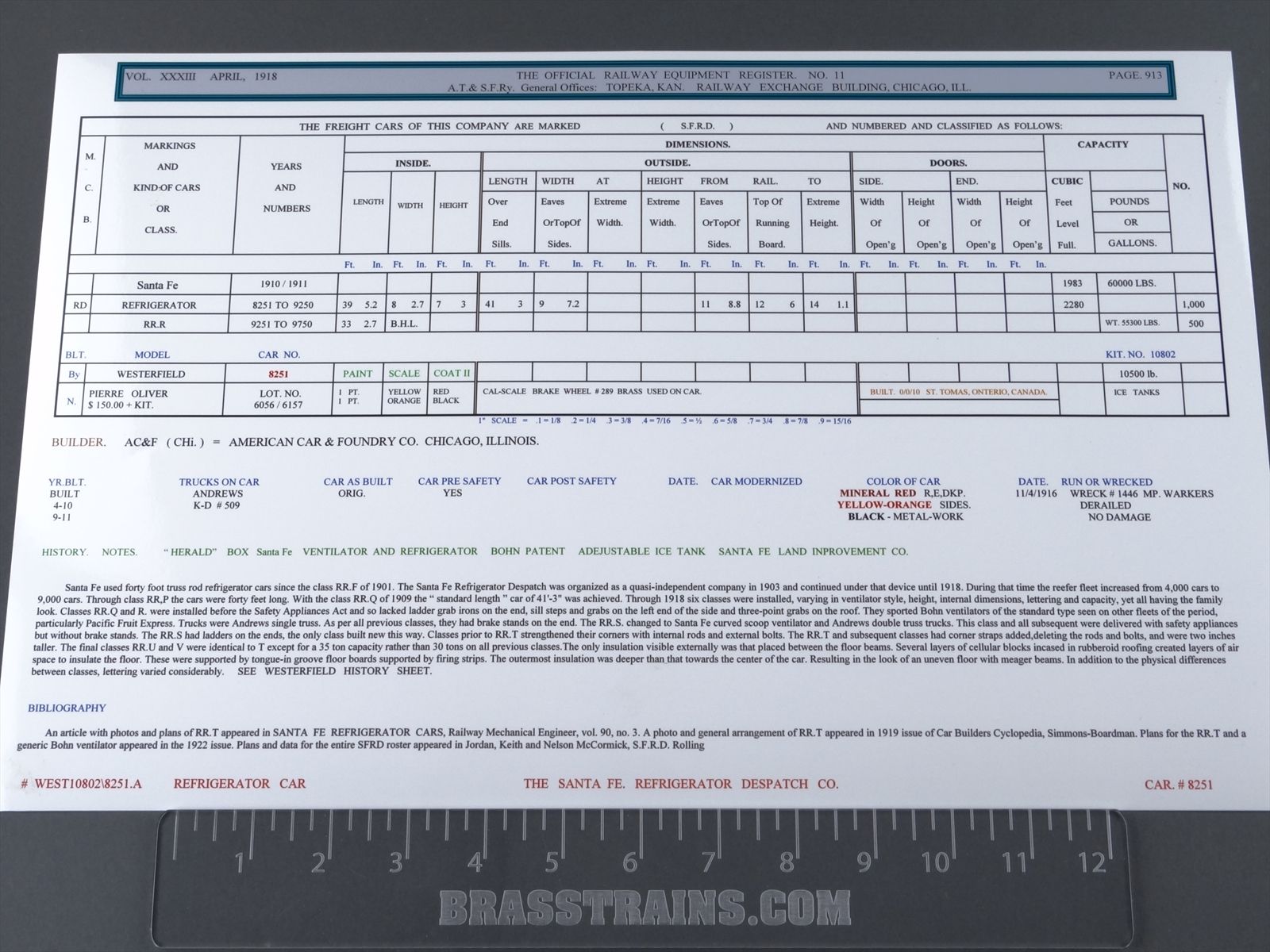 HO Westerfield 10802 Pro Built Kit - SFRD Santa Fe Reefer Refrigerator ...