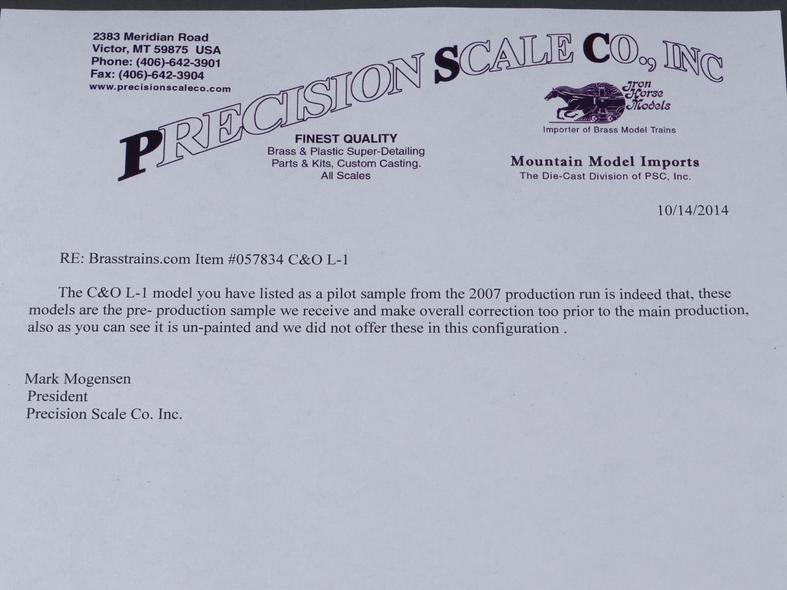 HO Brass PSC Precision Scale C&O Chesapeake & Ohio L-1 4-6-4 Handmade ...