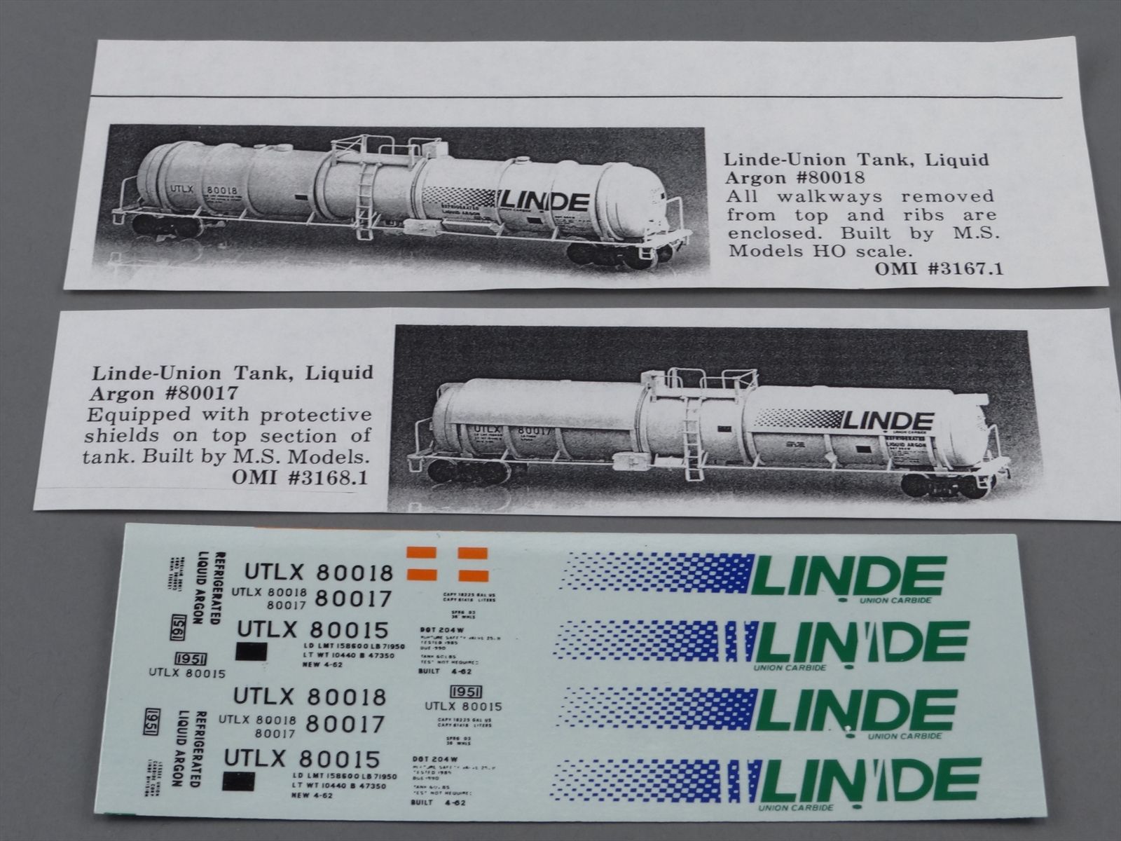 HO Brass OMI 3167 Overland Linde Union Tank Car Arrgon #80017 ...