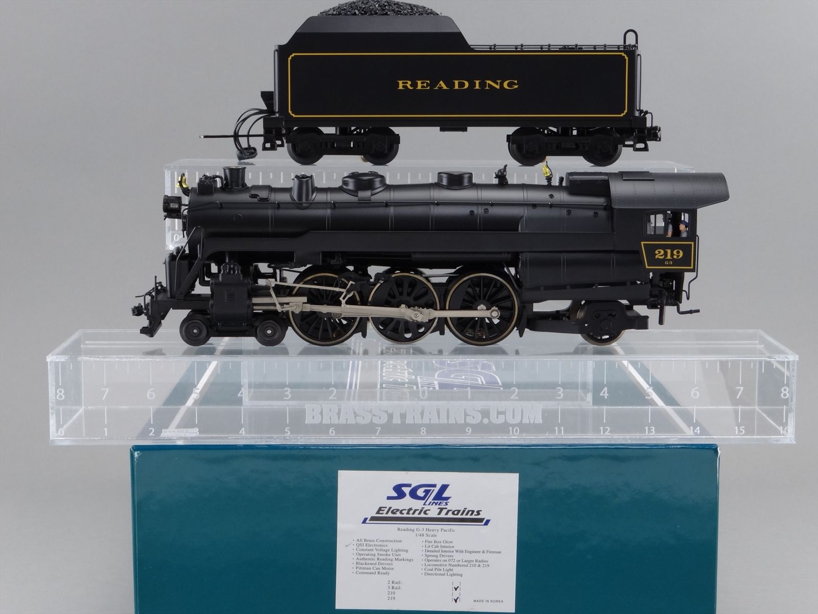 O Scale Brass 3-Rail SGL Trains Reading G-3 4-6-2 Steam Engine #219 w ...