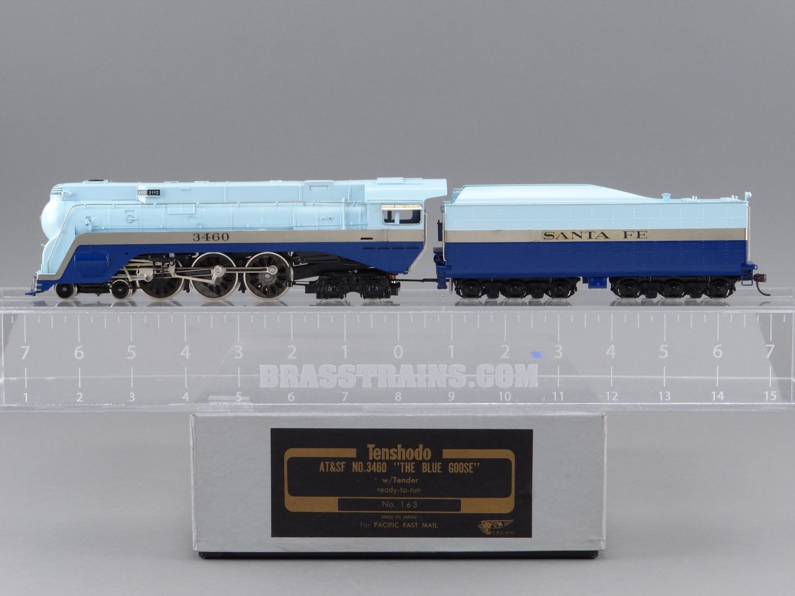 HO Brass PFM CROWN Tenshodo ATSF Santa Fe Blue Goose 4-6-4 #3460 - 1974 Run