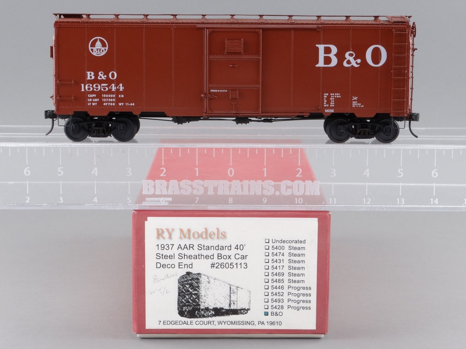 O 2-Rail Brass RY Models 2605113 Rich Yoder B&O 1937 AAR 40' Box Car w ...