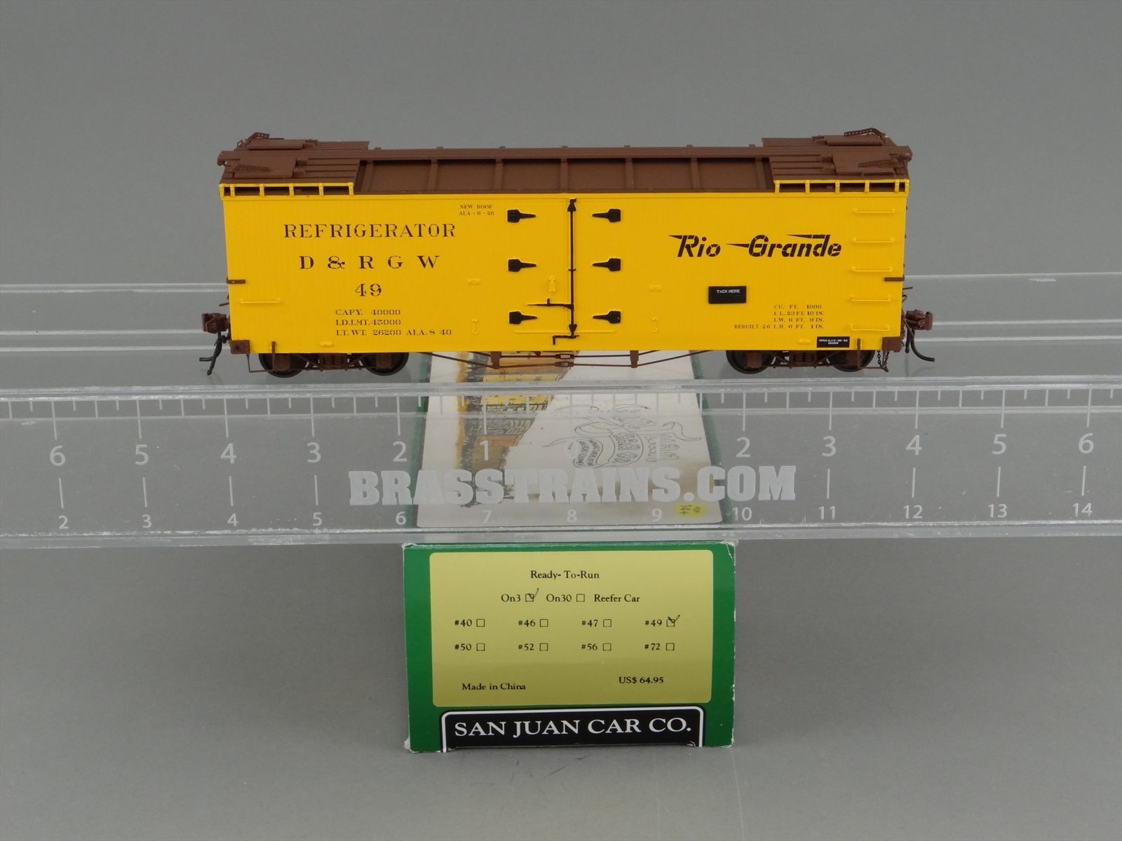 On3 Scale Ready-To-Run - San Juan Car Co. D&RGW Rio Grande Reefer Car #49