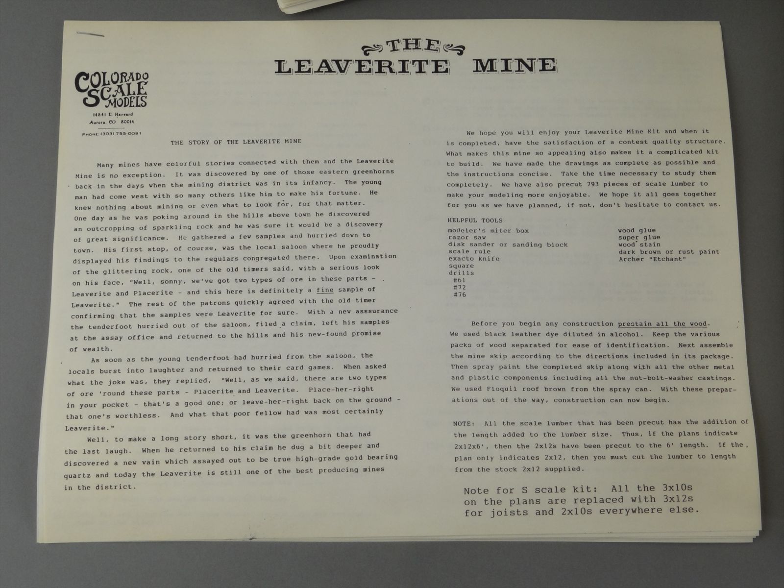 S / Sn3 Colorado Scale Models Craftsman Kit 475s - Leaverite Mine