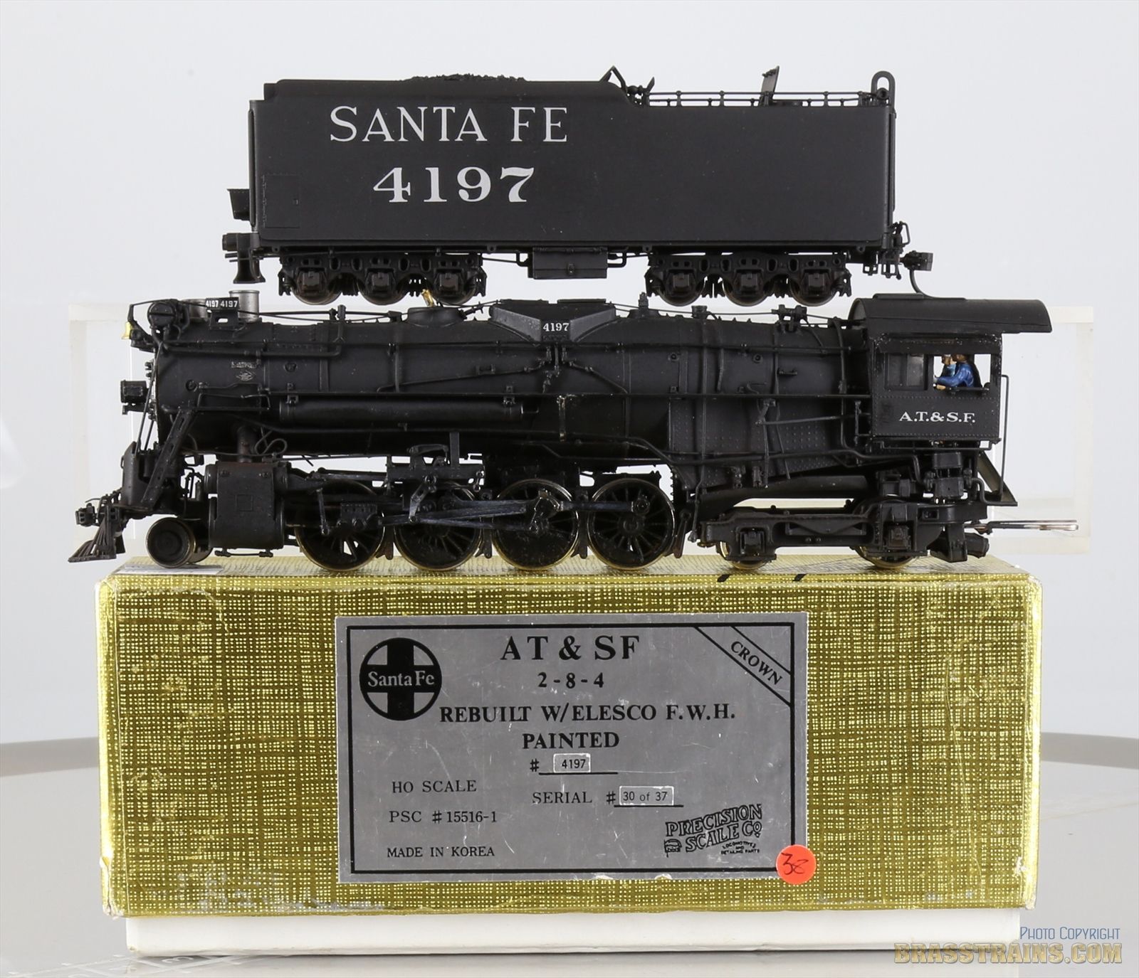 HO Scale Brass Model Train - PSC Crown 15516-1 AT&SF Santa Fe 2-8-4 #4197 Elesco FWH - F/P
