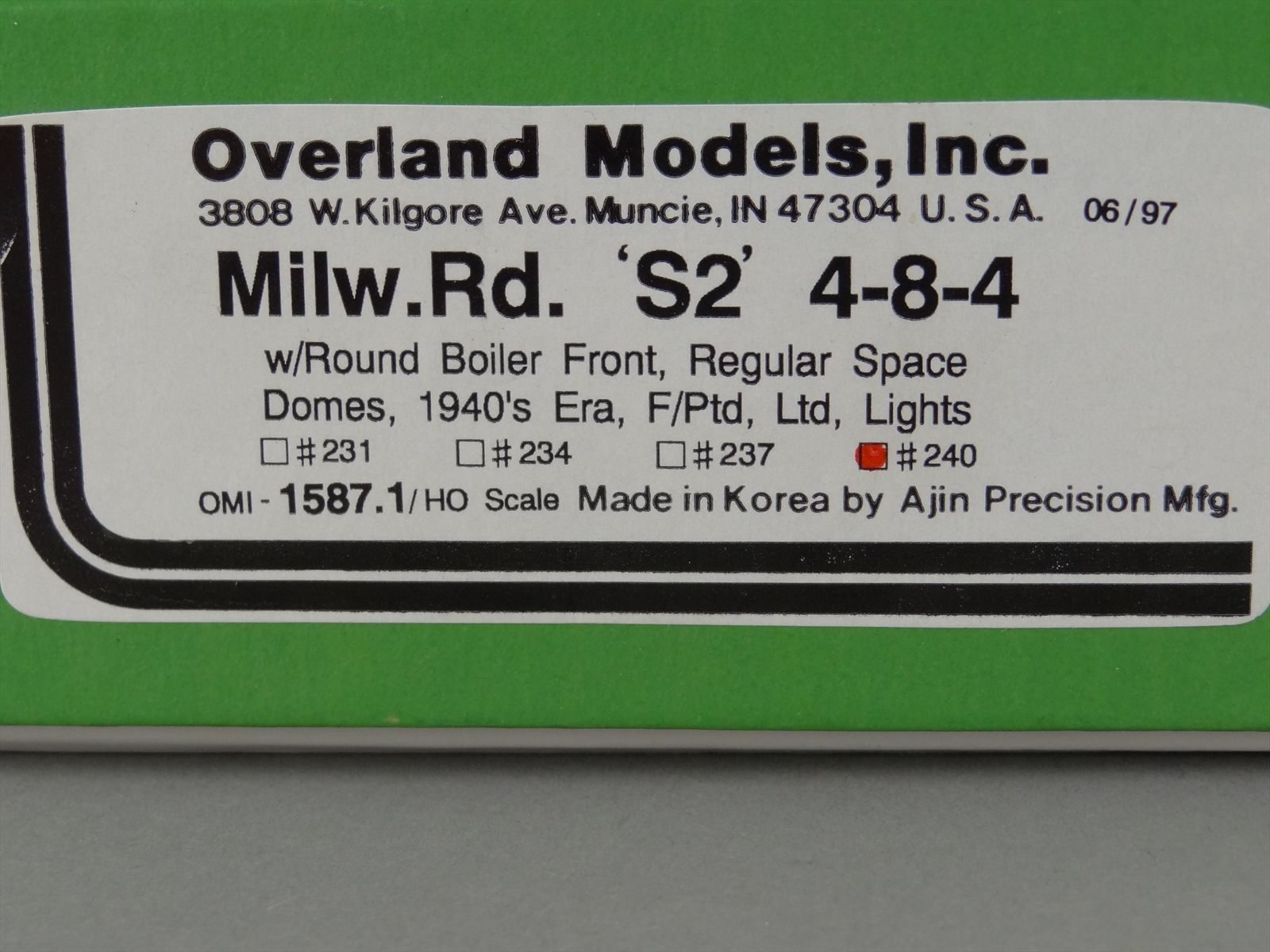 HO Scale Brass Model - OMI 1587.1 MILW Milwaukee Road S2 4-8-4 #240 - F/P