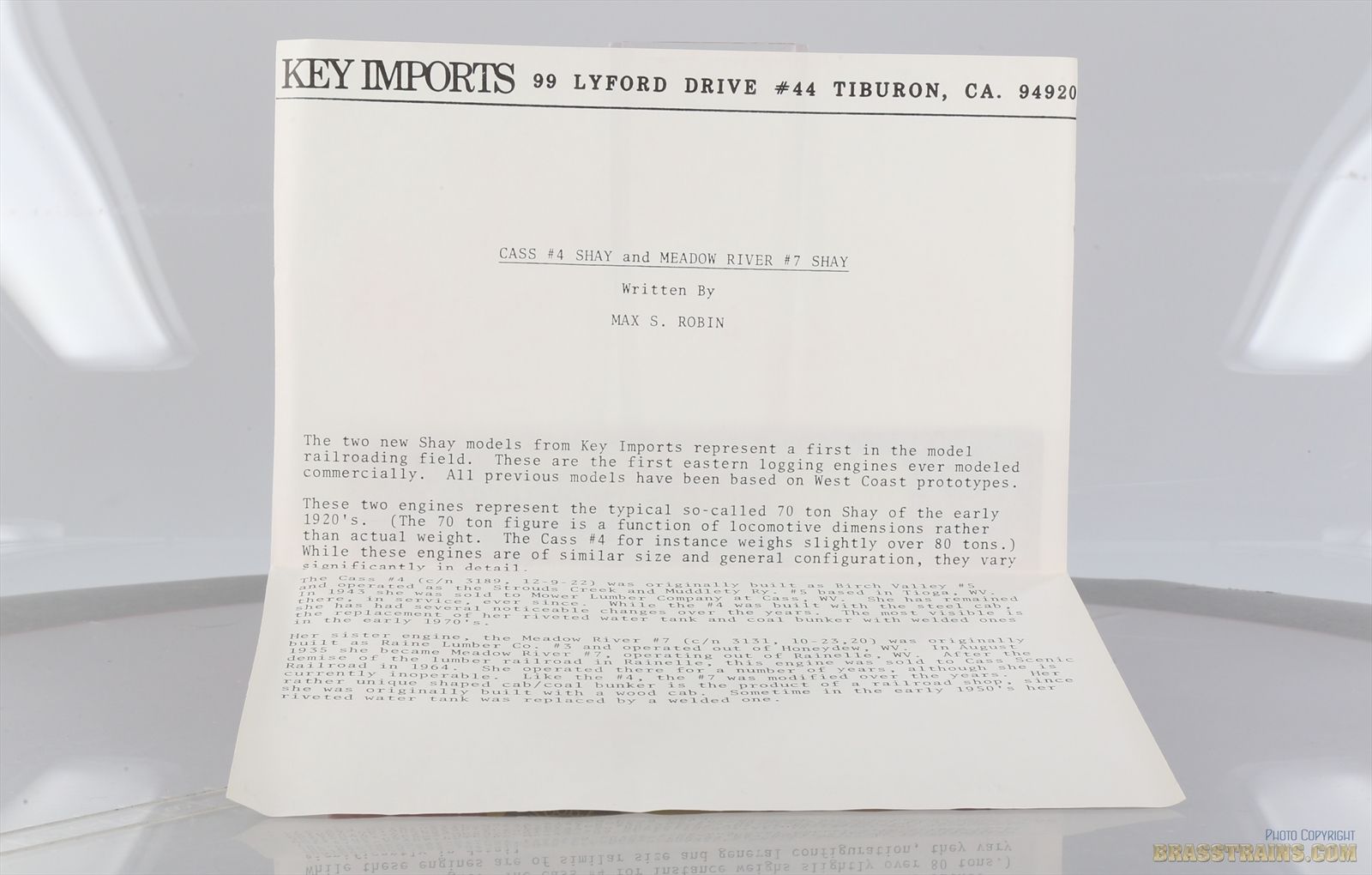 HO Brass Model - Key Cass Scenic Railway #4 - Unpainted Three Truck Shay